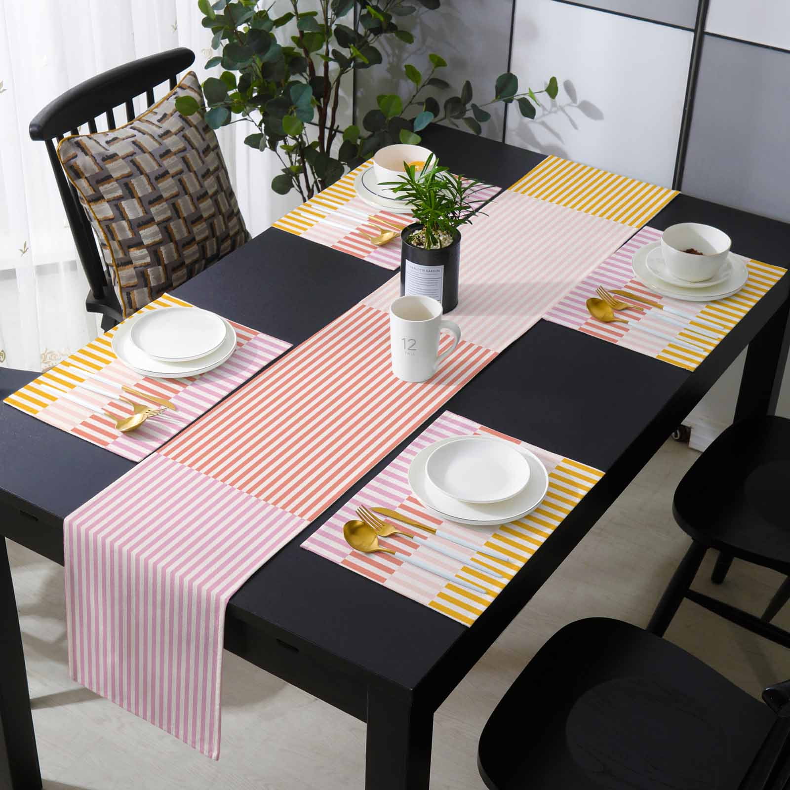 Red Yellow Placemats Set of 6 with 70 Inches Long Table Runners,Ombre ...