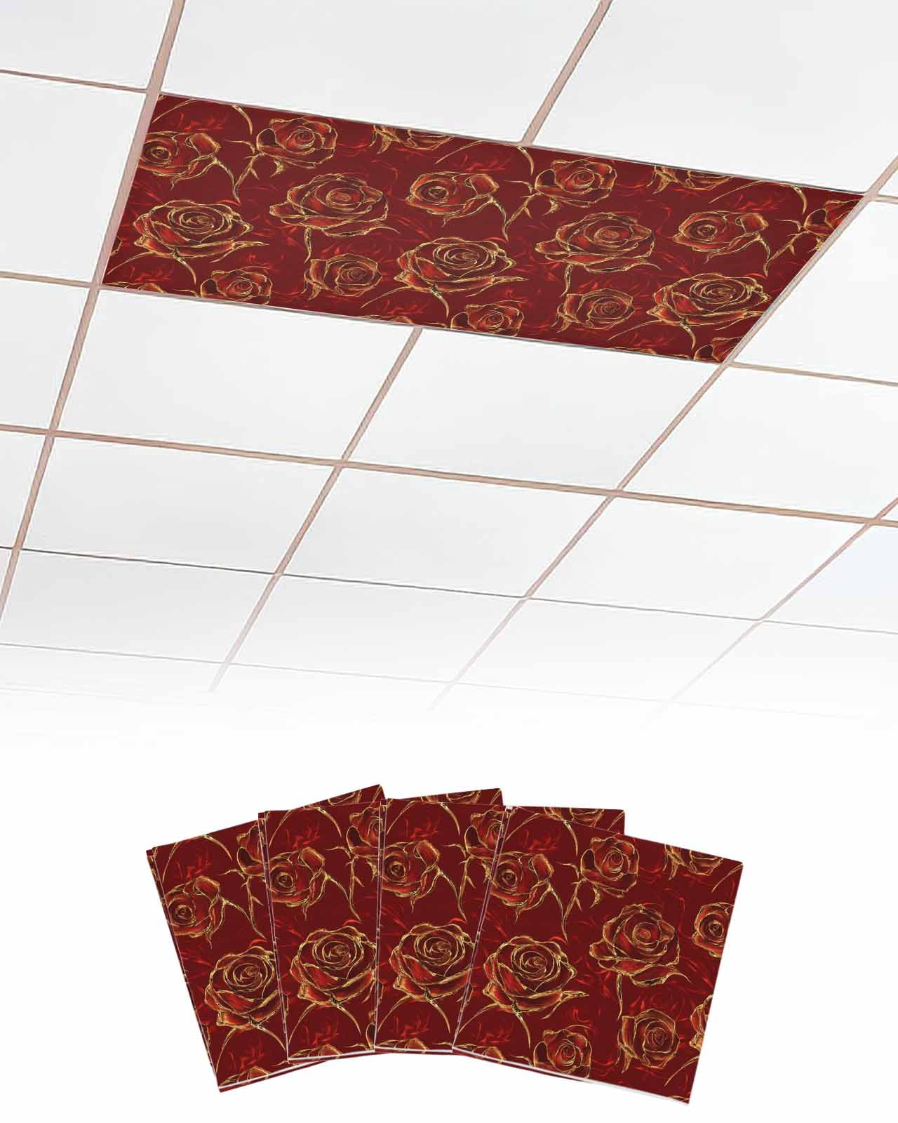 Red Yellow Roses Fluorescent Light Covers for Ceiling Lights 4x2 feet,4 ...
