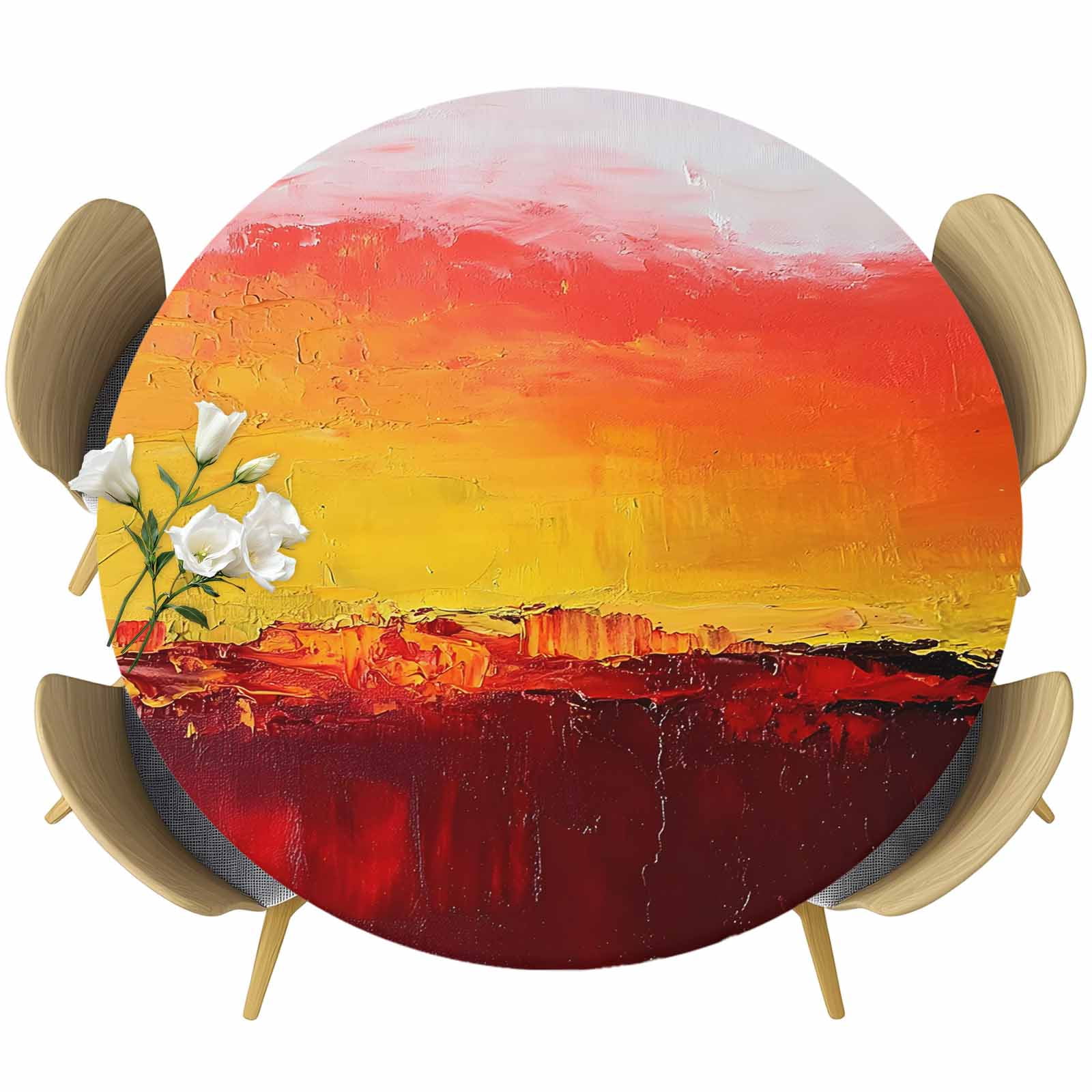 Red Yellow Round Tablecloth 55-60 Inch Round Fitted Table Cloth with ...