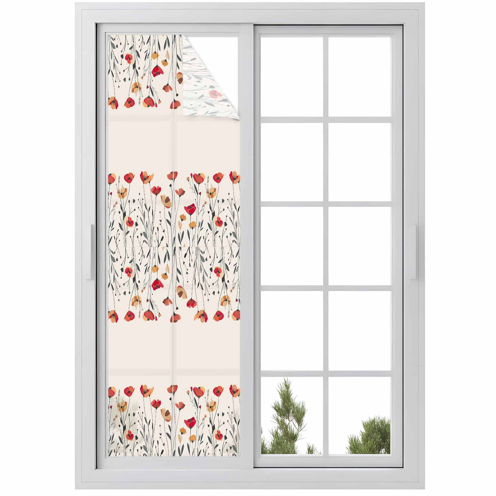 Red Yellow Spring Floral Window Privacy Film, Modern Abstract Art ...