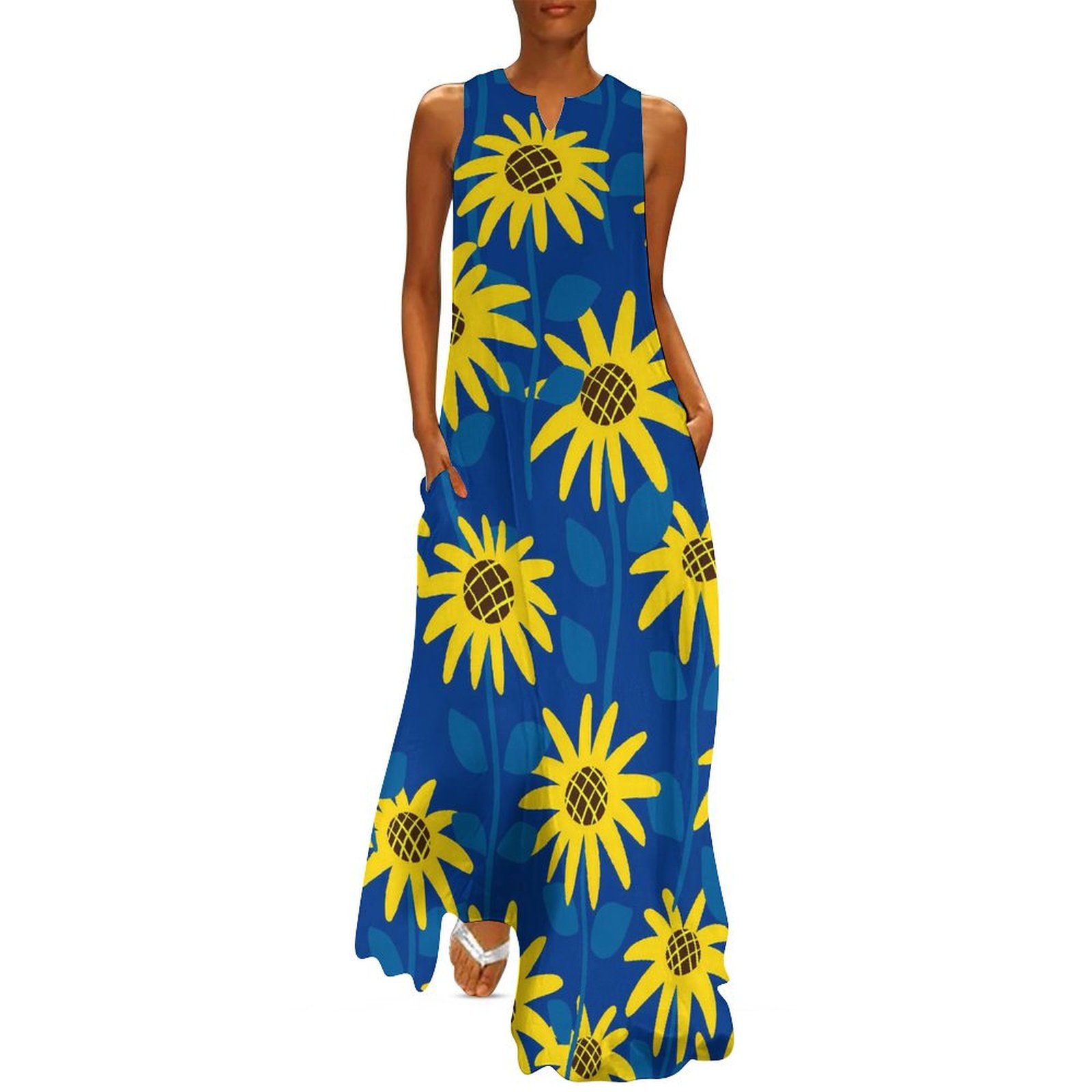 Red Yellow Sunflower Dress Spring Colorful Flowers Streetwear Bohemia ...