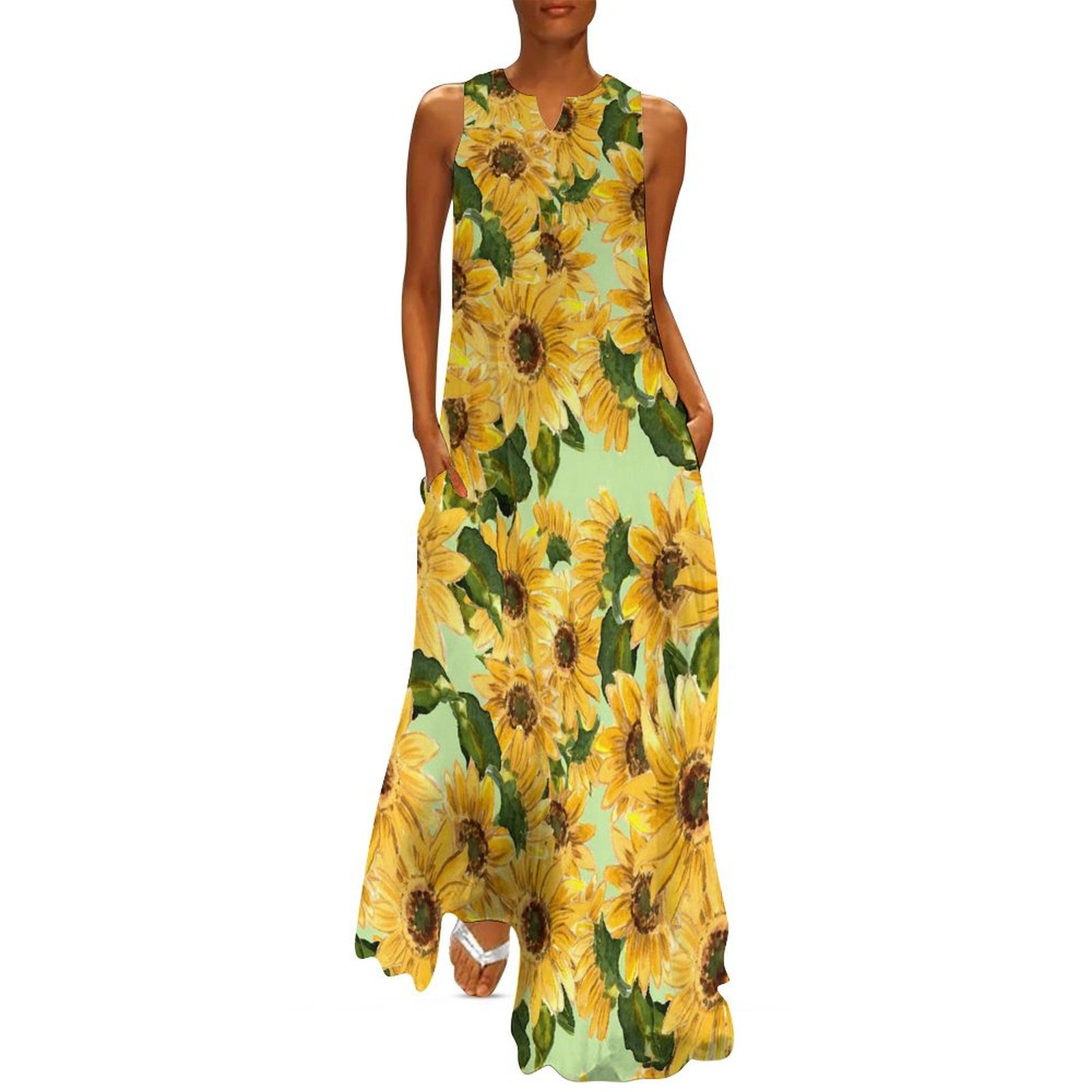 Red Yellow Sunflower Dress Spring Colorful Flowers Streetwear Bohemia ...