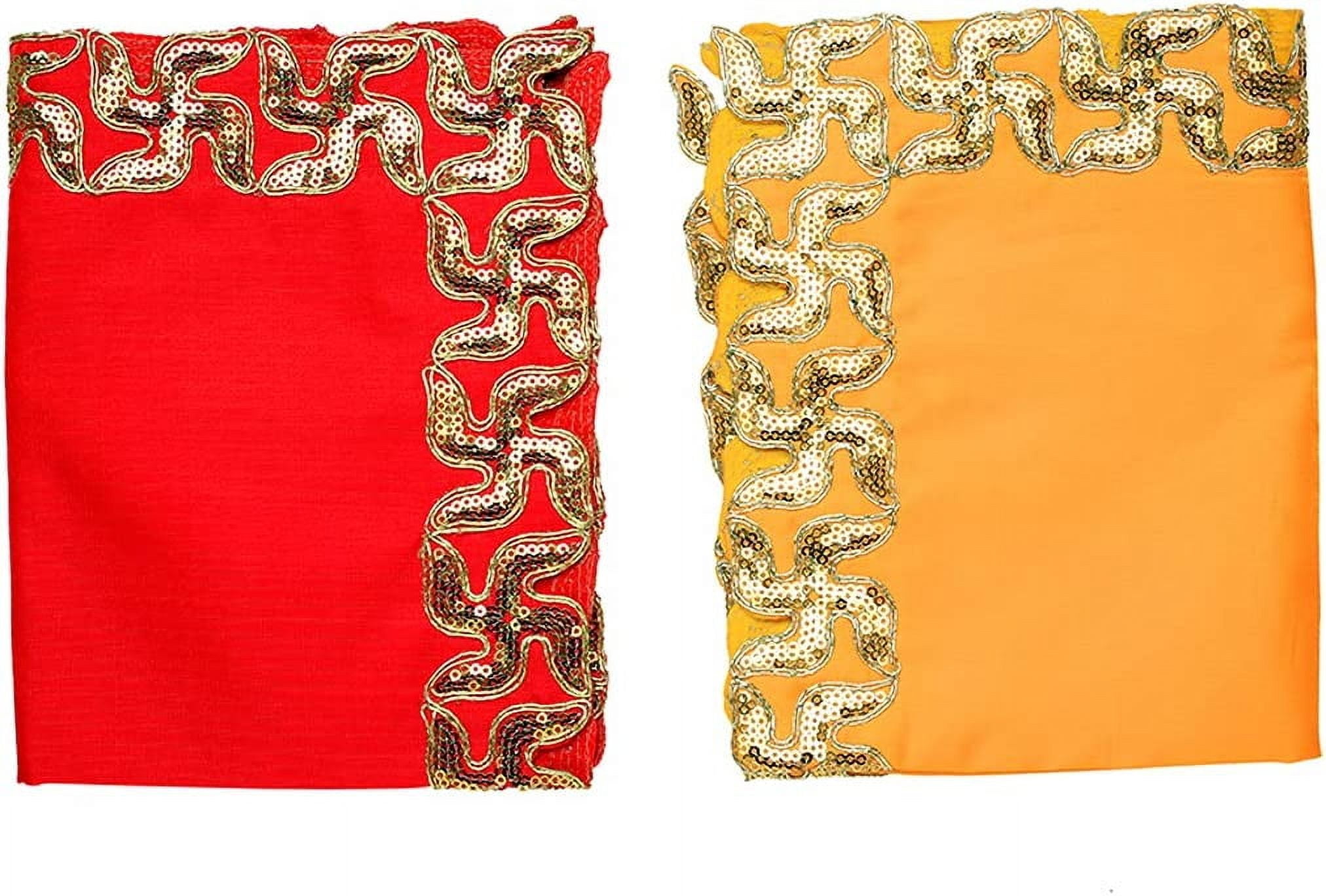 Red and Yellow Swastik Pooja Cloth Mat Aasan Decorative Cloth Set of 2 ...
