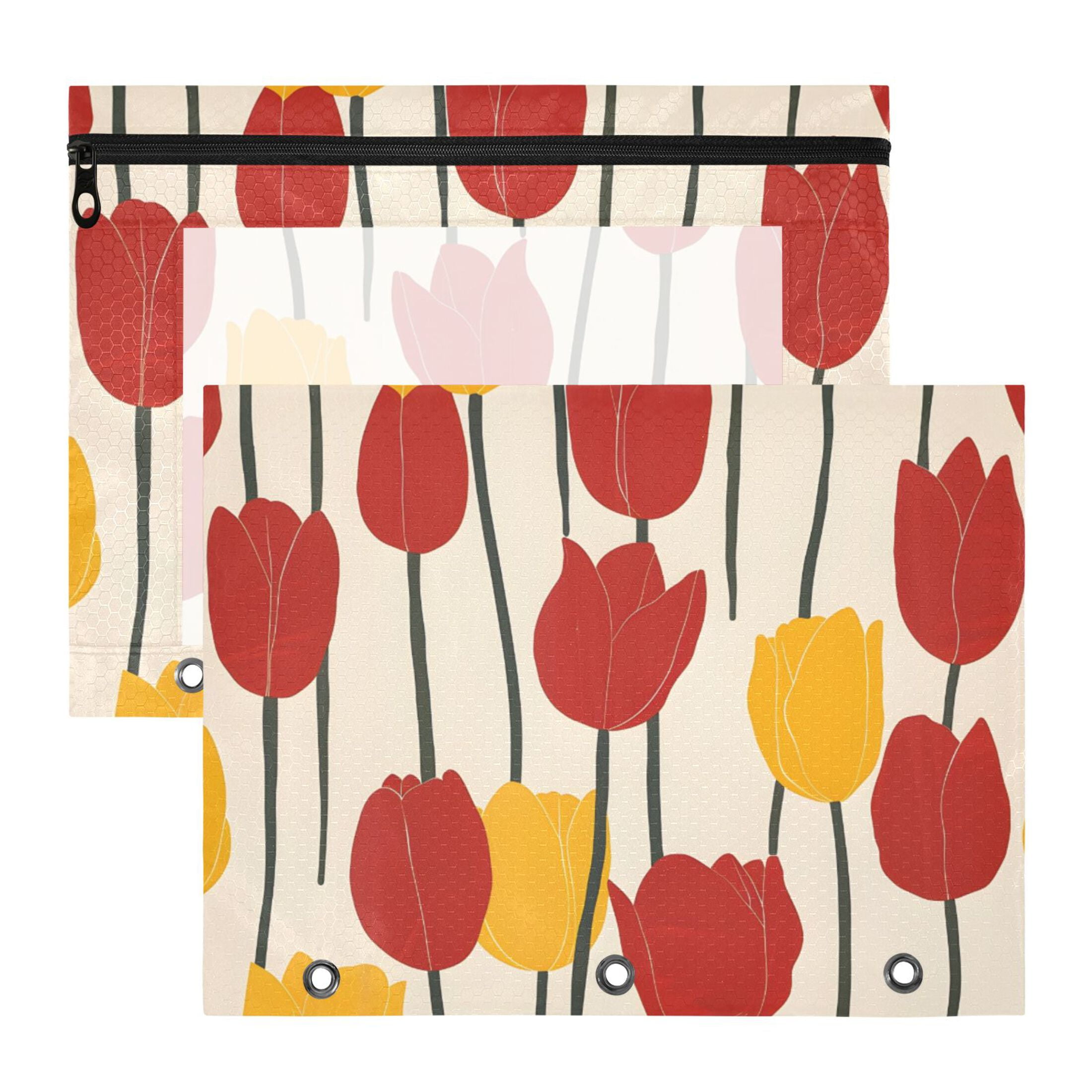 Red Yellow Tulips 3-Ring Binder Pouches A4 Size Zipper Pocket File ...