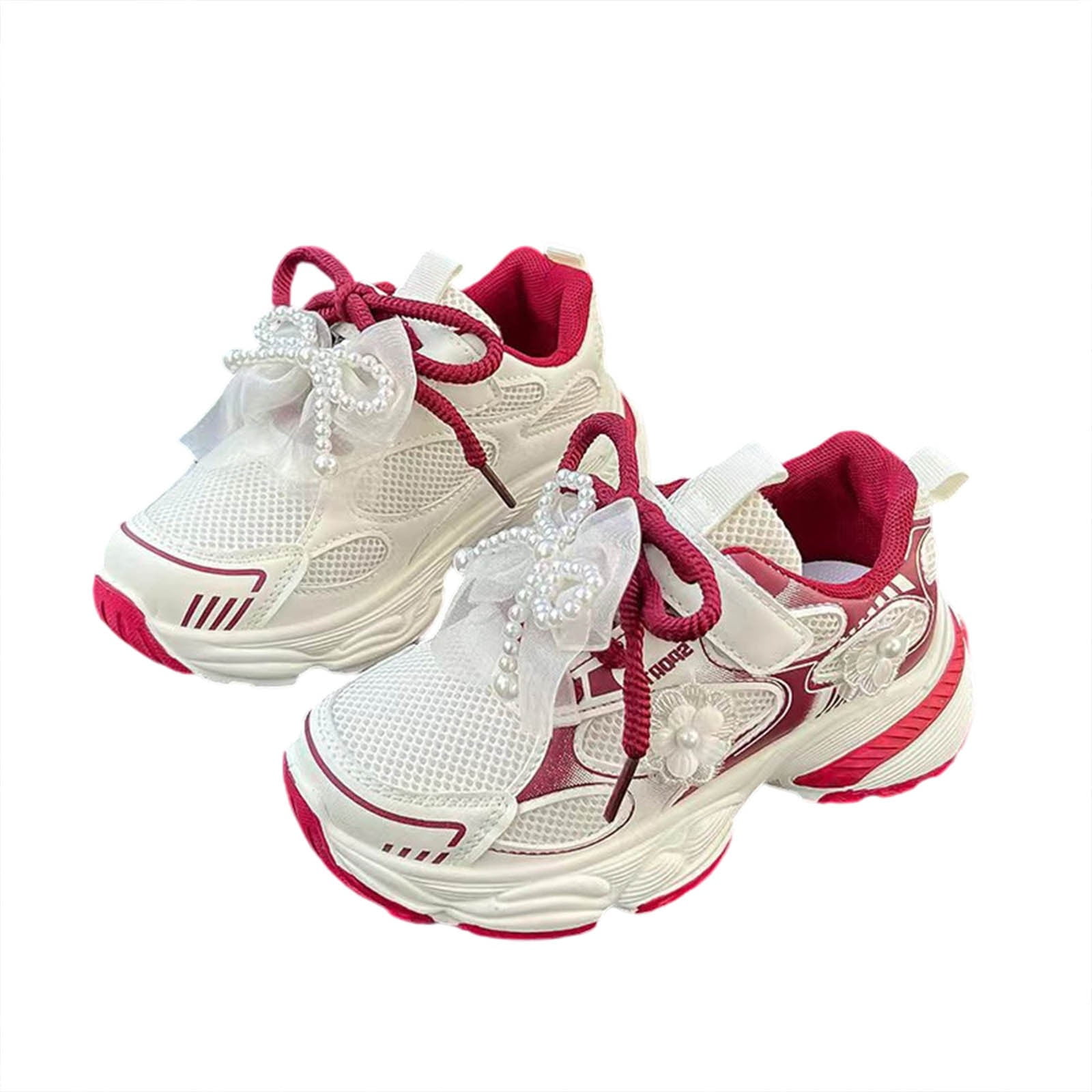 Red Youth Swivel Fastener Flat Sole Ventilated Sneakers For Active Play ...