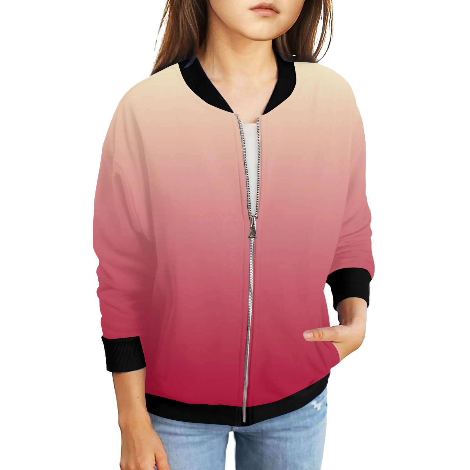 Red Zip Up Jacket for Girls Size 10-12 Full Zip Jackets Long Sleeve ...