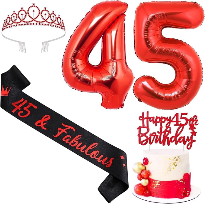 Red and Black 45th Birthday Decorations for Men Women, 45th Birthday ...