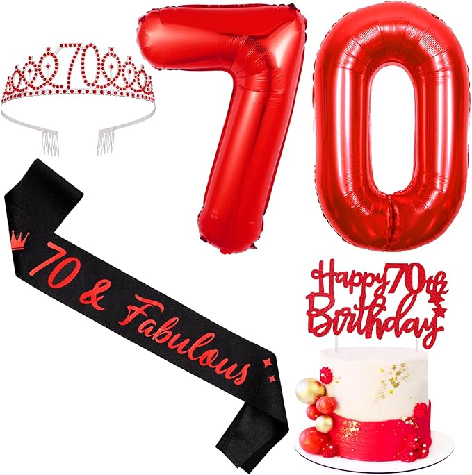 Red and Black 70th Birthday Decorations for Men Women, 70th Birthday ...