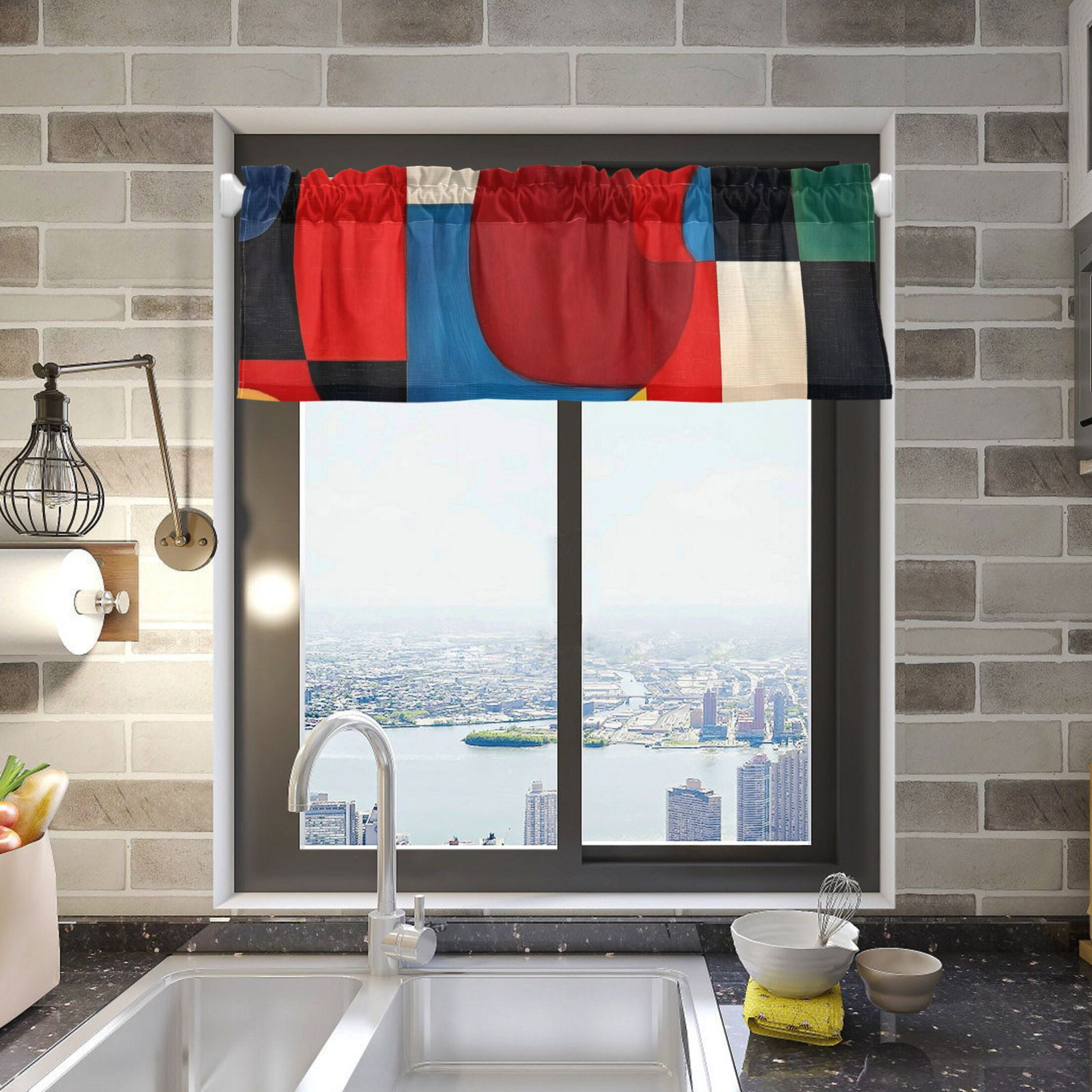Red and Black Abstract Art Curtain Valances for Windows Kitchen Living ...