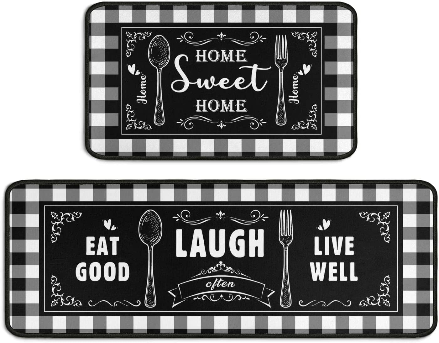 Red and Black Buffalo Plaid Kitchen Decor Rugs Set 2 Piece, Farmhouse ...