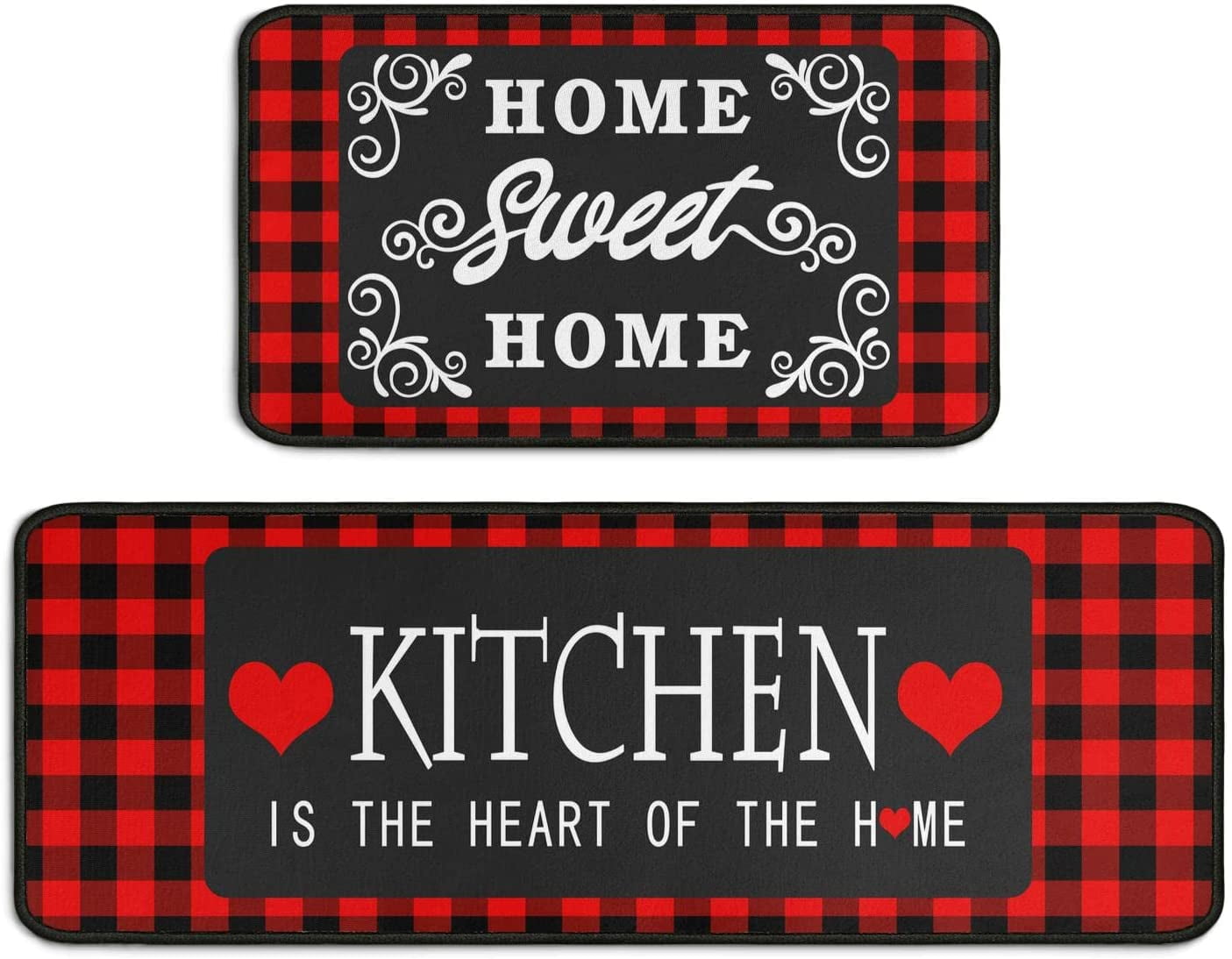 Red and Black Buffalo Plaid Kitchen Decor Rugs Set 2 Piece, Farmhouse ...