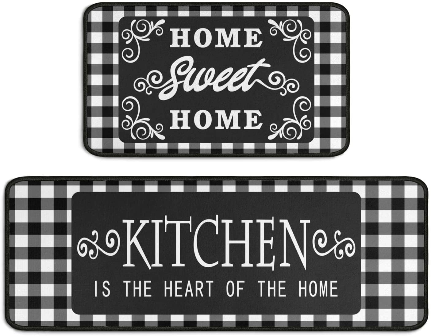 Red and Black Buffalo Plaid Kitchen Decor Rugs Set 2 Piece, Farmhouse ...