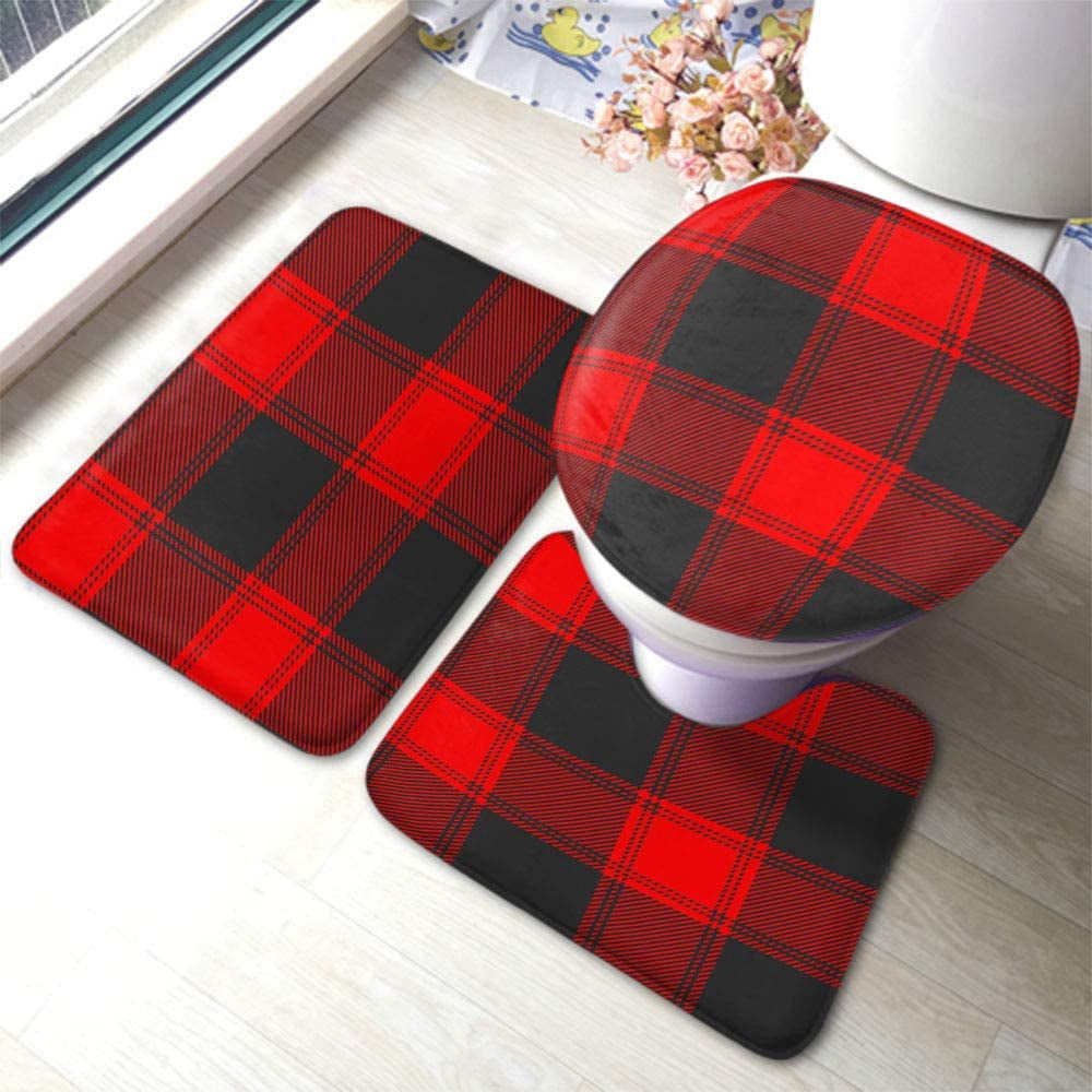 Red and Black Buffalo Plaid Pattern Bath Mat Checkered Fabric Texture ...