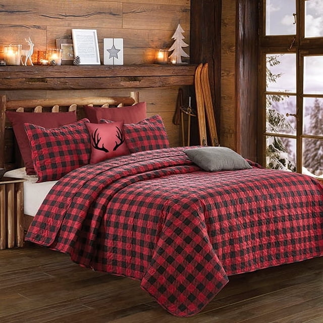 Red and Black Buffalo Plaid Quilt and Sham Set - Full/Queen - Walmart.com