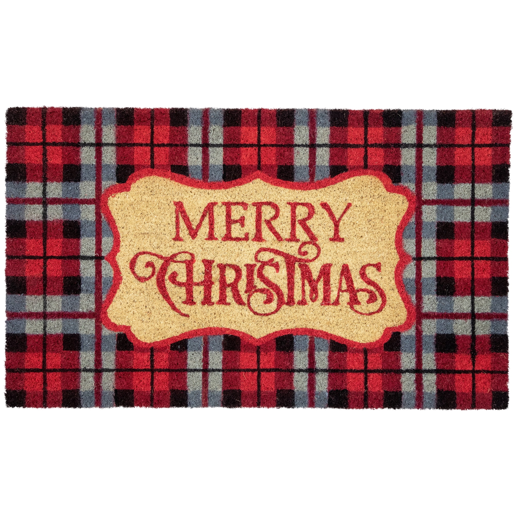 Red and Black Plaid "Merry Christmas" Outdoor Mat 30 x 18 - Walmart.com