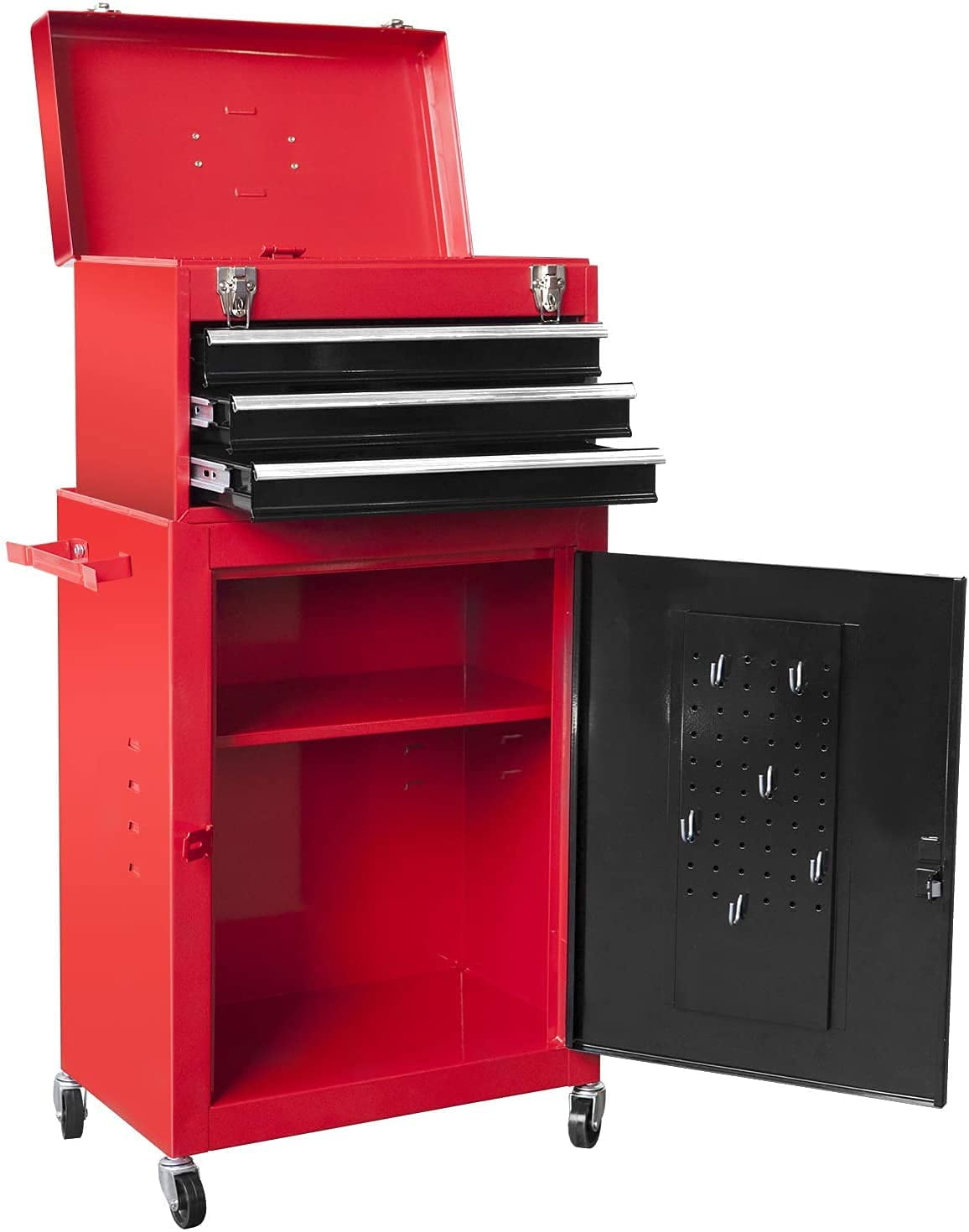 , Red and Black Rolling Garage Workshop Tool Organizer - Detachable 3 ...