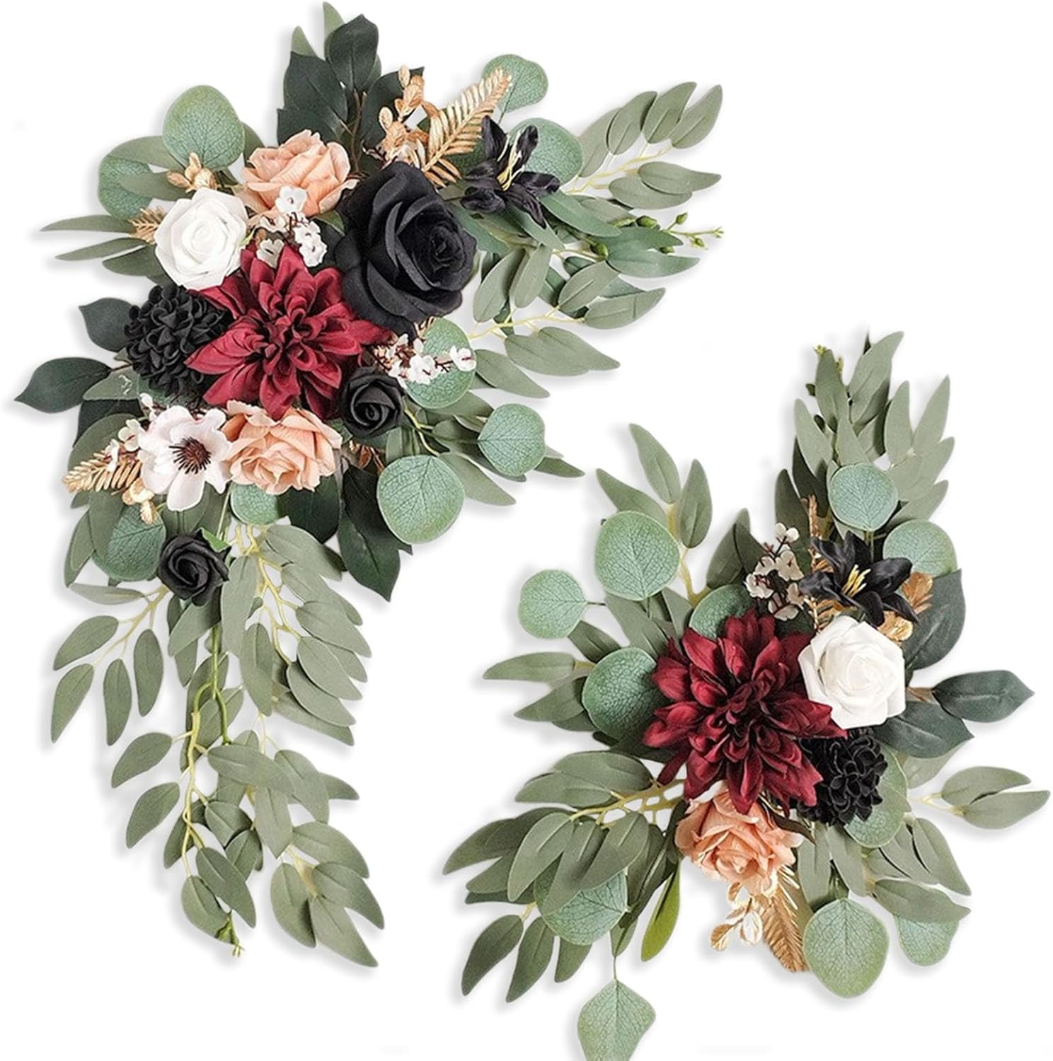 Red and Black Wedding Arch Flowers, Faux Flower Swag Set of 2, Red ...