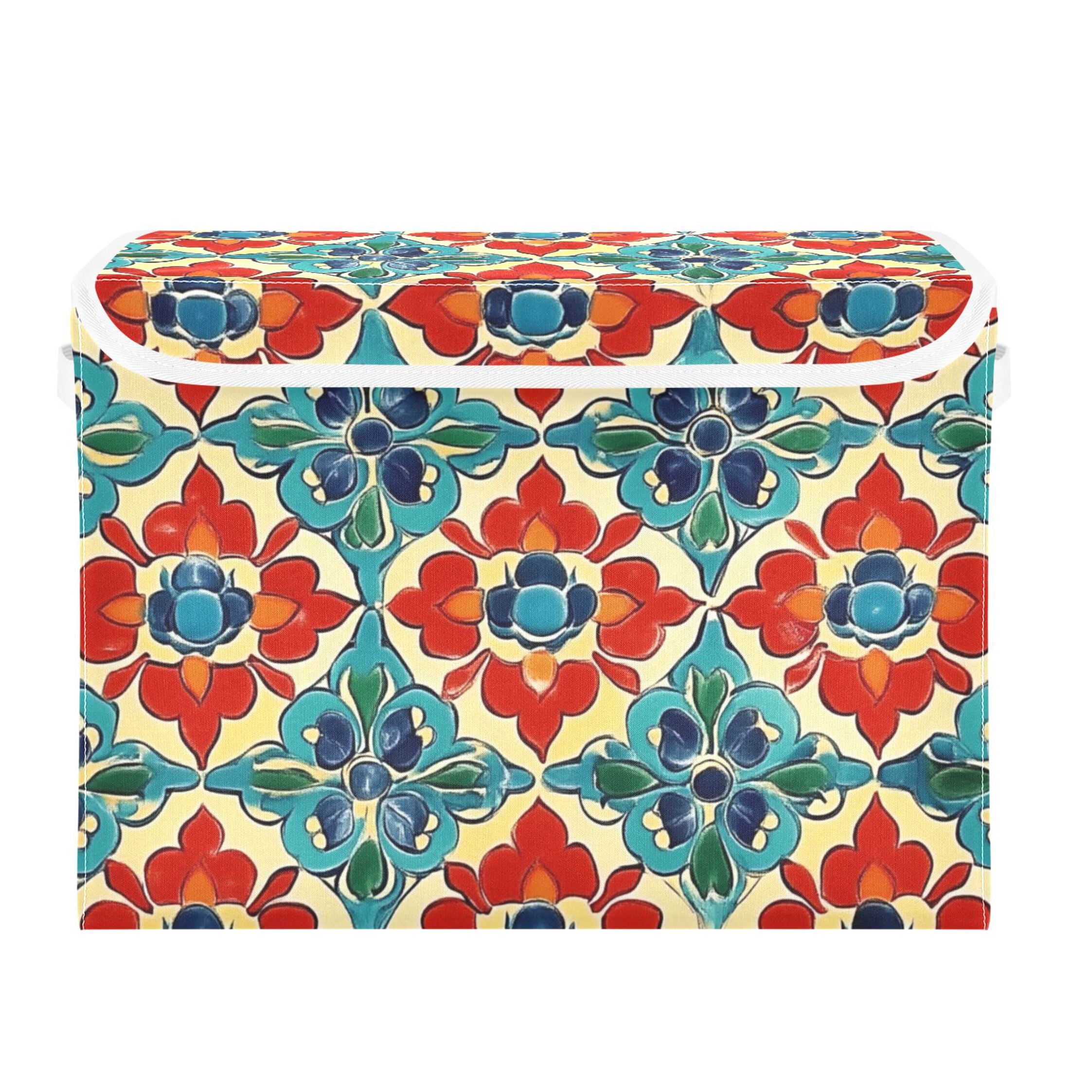 Red and Blue Art Print Large Storage Bins with Linen Collapsible Lid ...