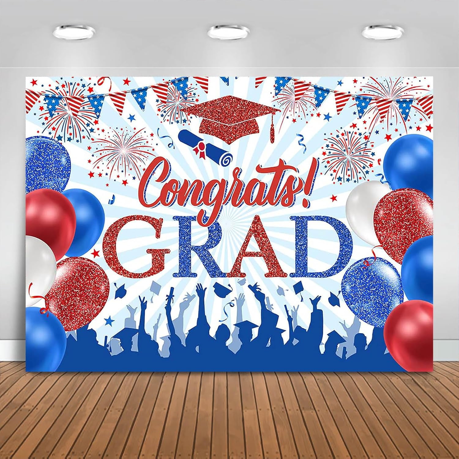 Red and Blue Congrats Grad Backdrop Class of 2025 Graduation Prom ...