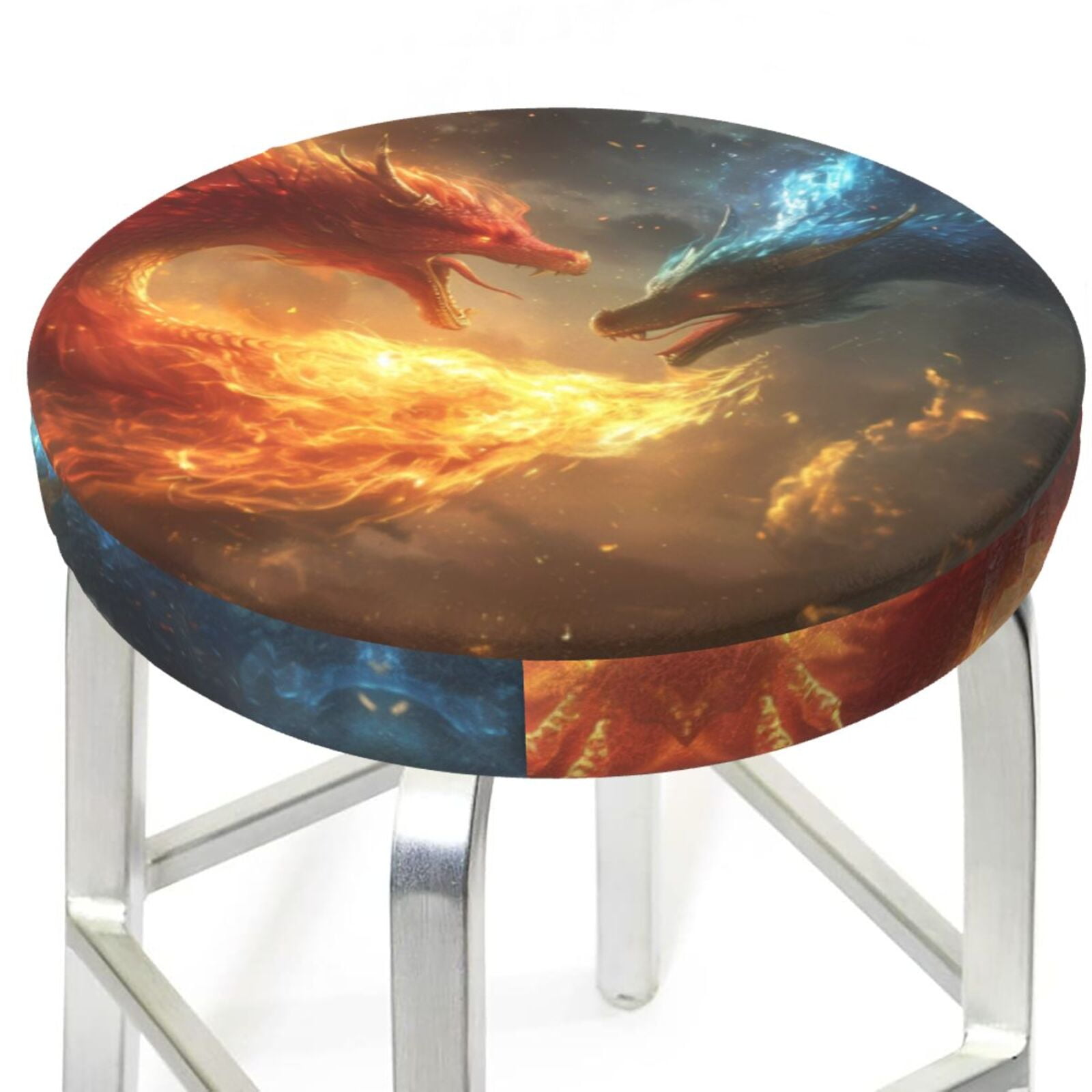 Red and Blue Fire Dragon B Round Bar Stool Seat Covers, Elastic Round ...