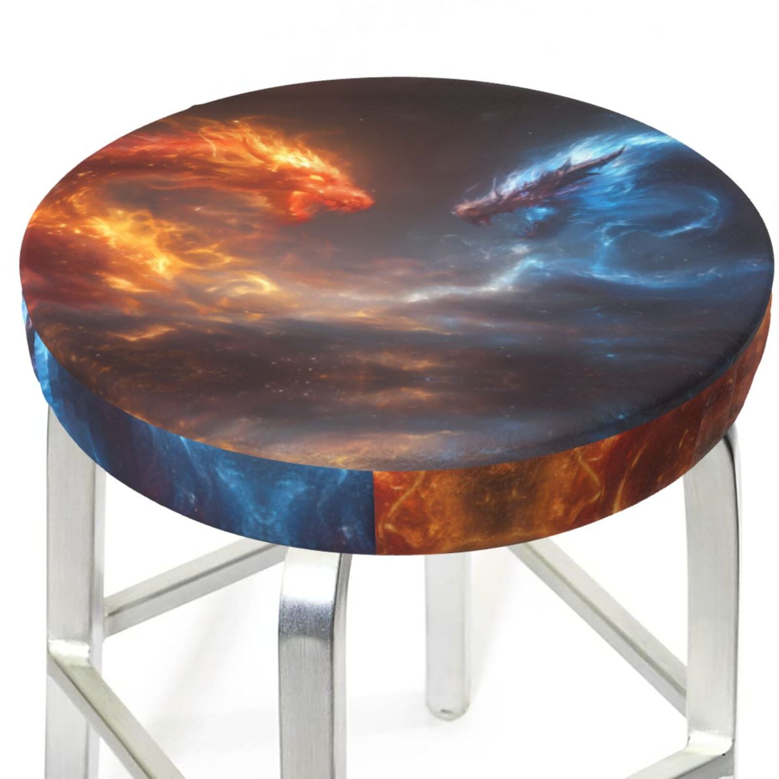 Red and Blue Fire Dragon D Bar Stool Covers - Stretch Round Seat Covers ...