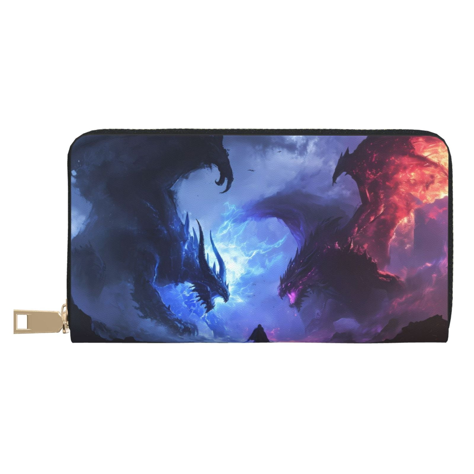 Red and Blue Fire Dragon Wallet Women, Leather Bifold Multi Card Wallet ...