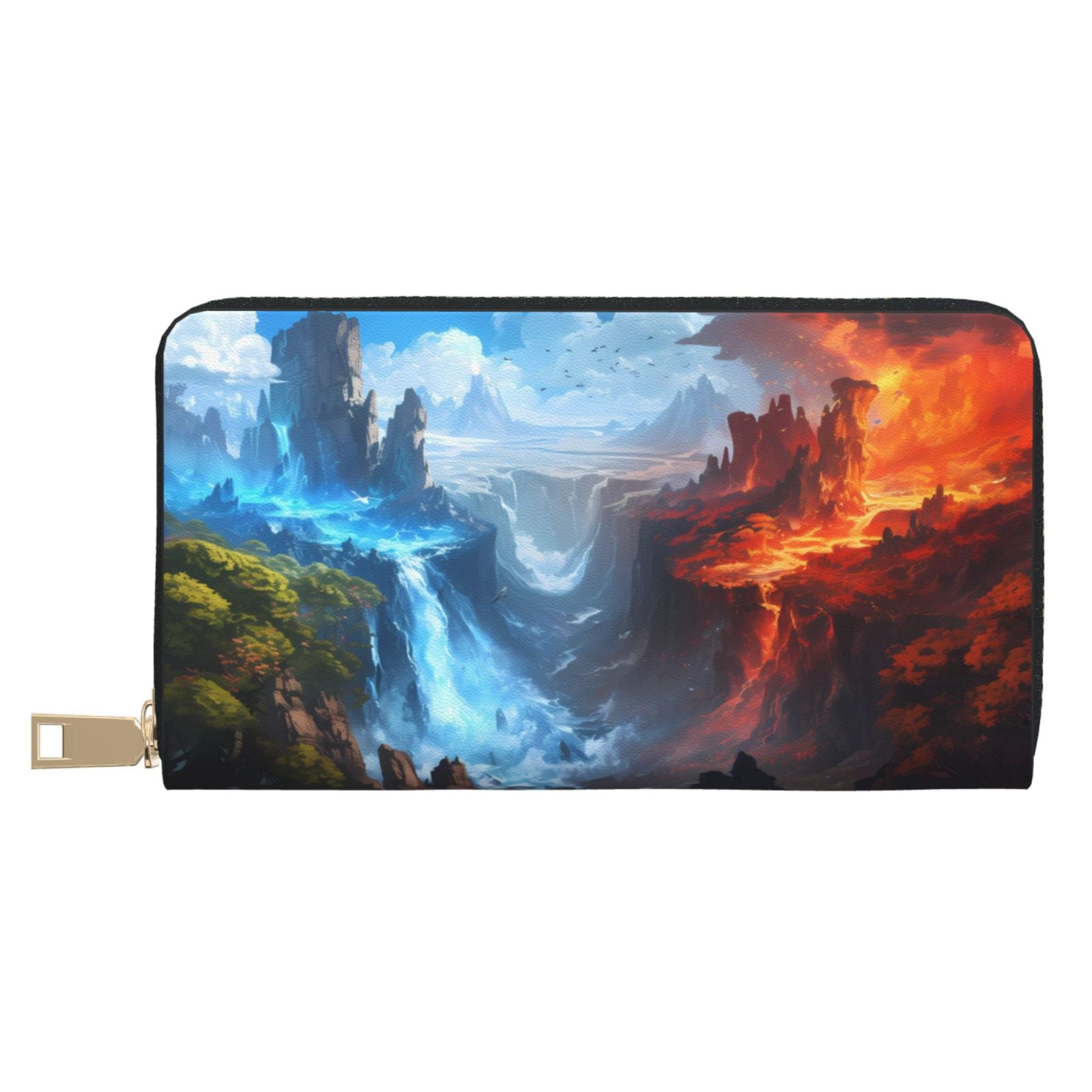 Red and Blue Fire Mountains Wallet Women, Leather Bifold Multi Card ...