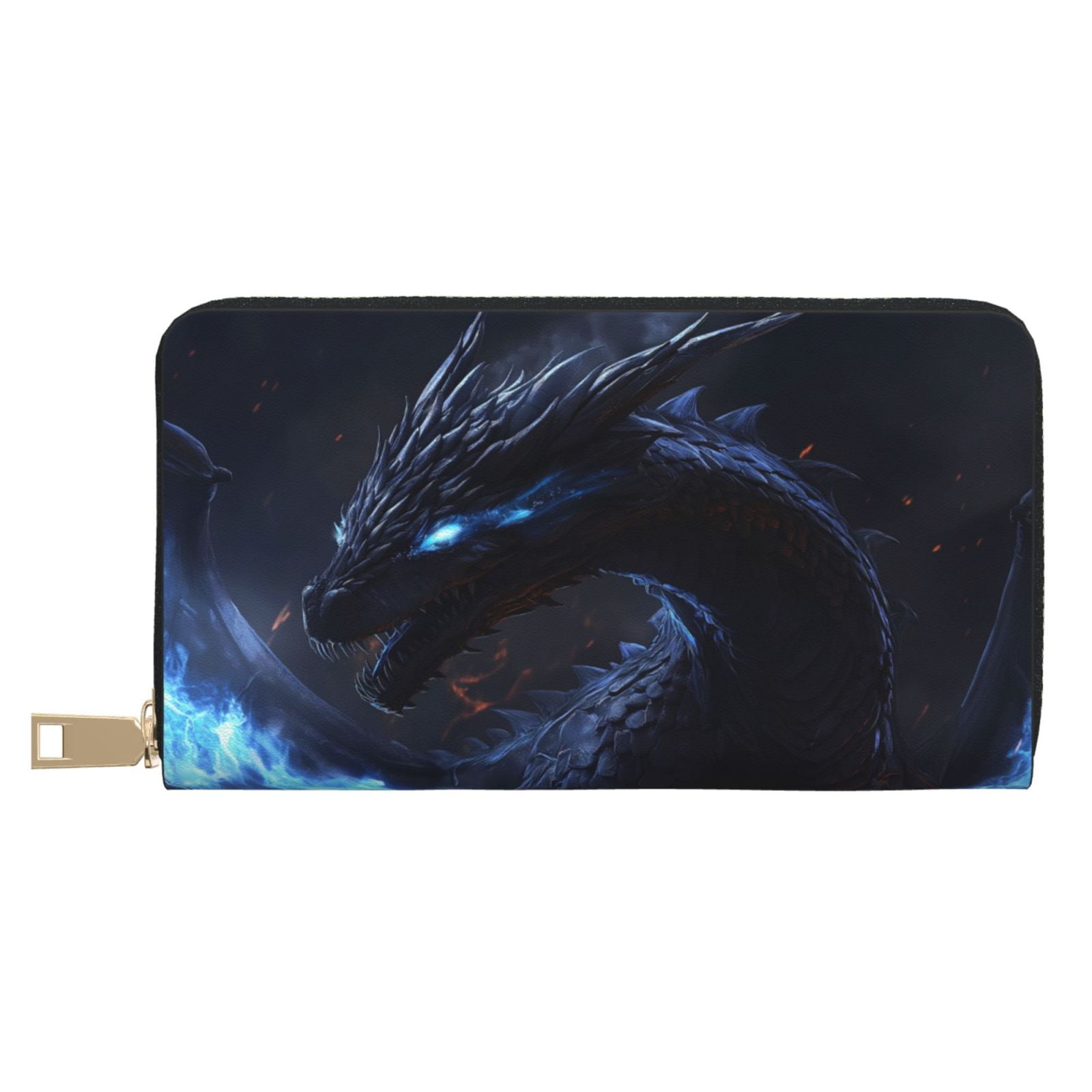 Red and Blue Flame Black Dragon Wallet Women, Leather Bifold Multi Card Wallet, Women's Wallets ...