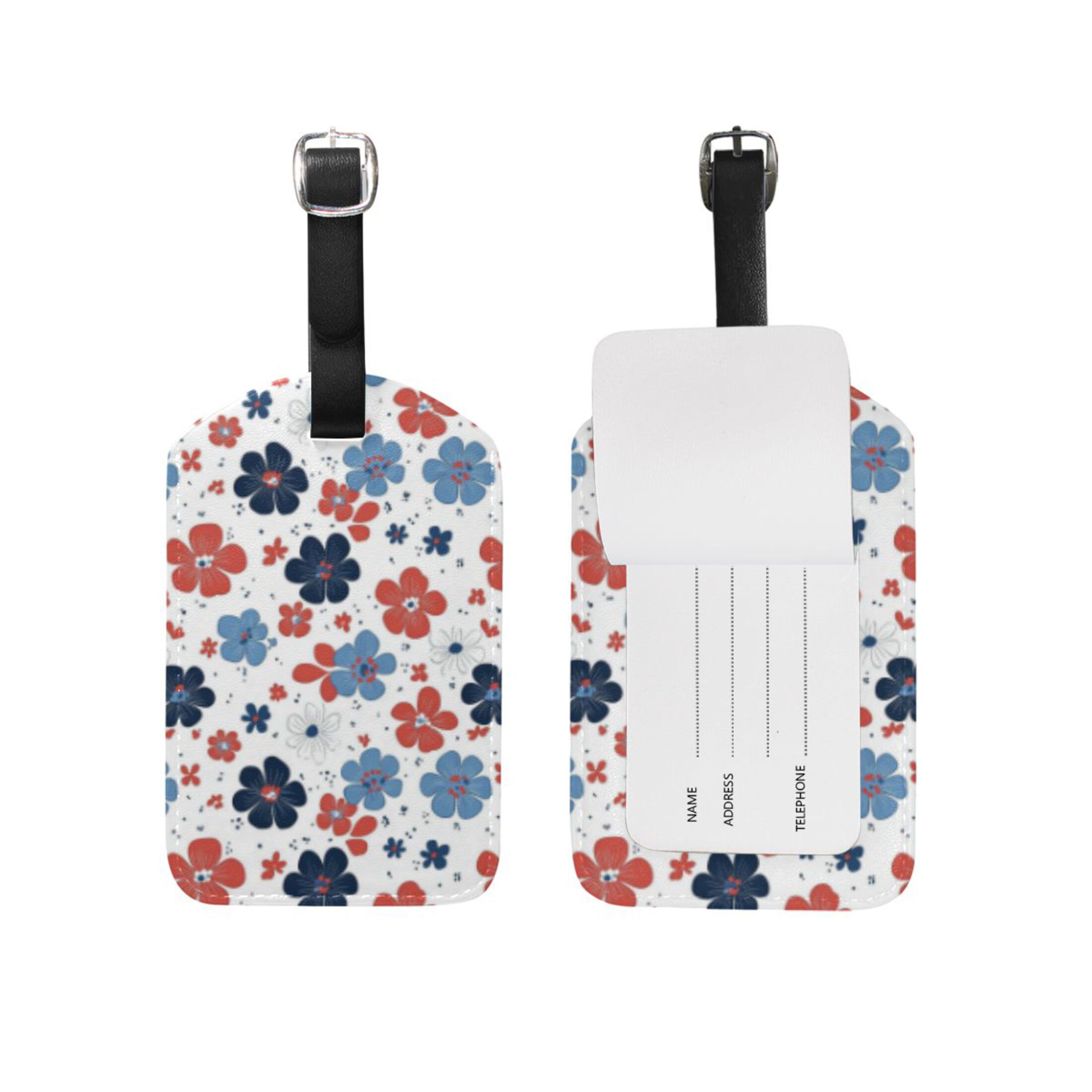 Red and Blue Flower Luggage Tags PU Leather Name ID Labels for Suitcase ...
