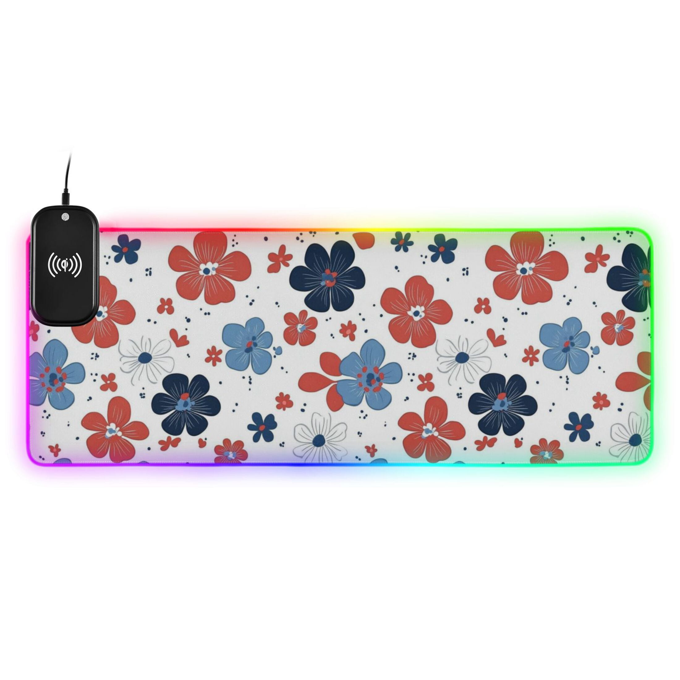 Red and Blue Flower Wireless Charging RGB Gaming Mouse Pad Large ...