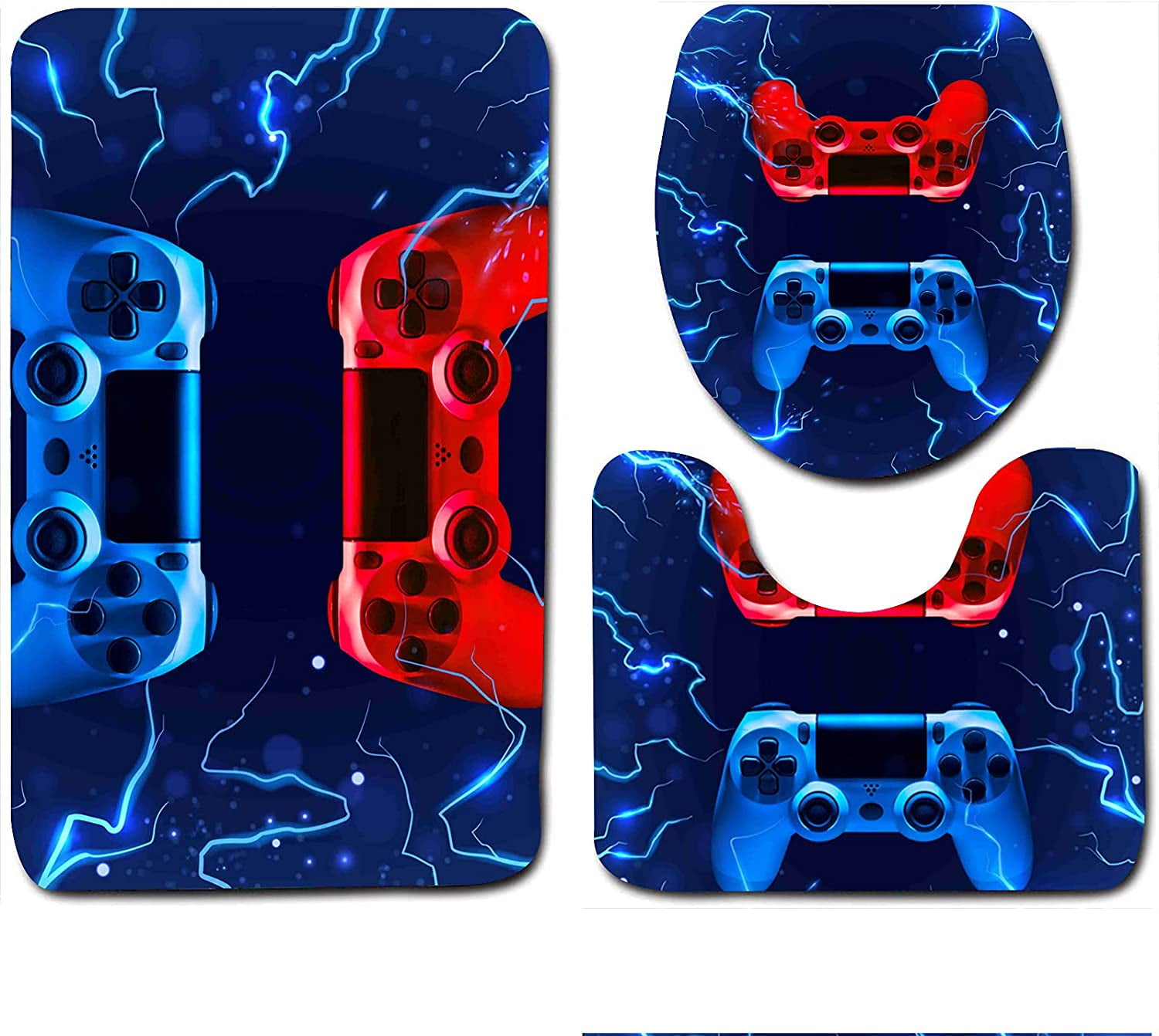 Red and Blue Gamer Gaming Lightnings Gamepad Modern Video Games Bath ...