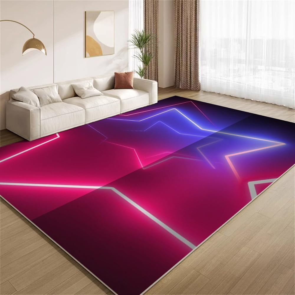 Red and Blue Neon Rug 3x4ft Area Rugs Neon Light Stars Rugs Soft ...