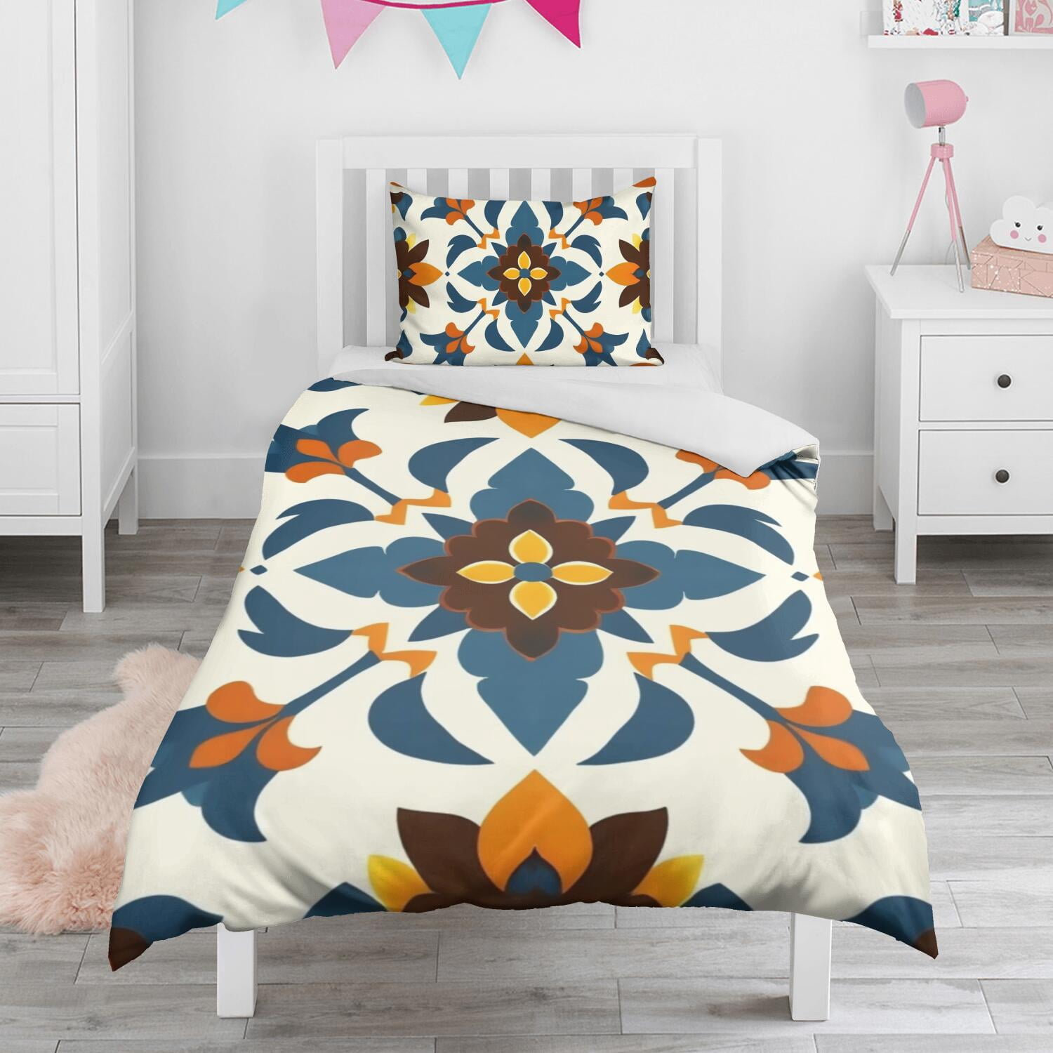 Red and Blue Pioneer Flower Modern Art Geometric Duvet Cover and ...