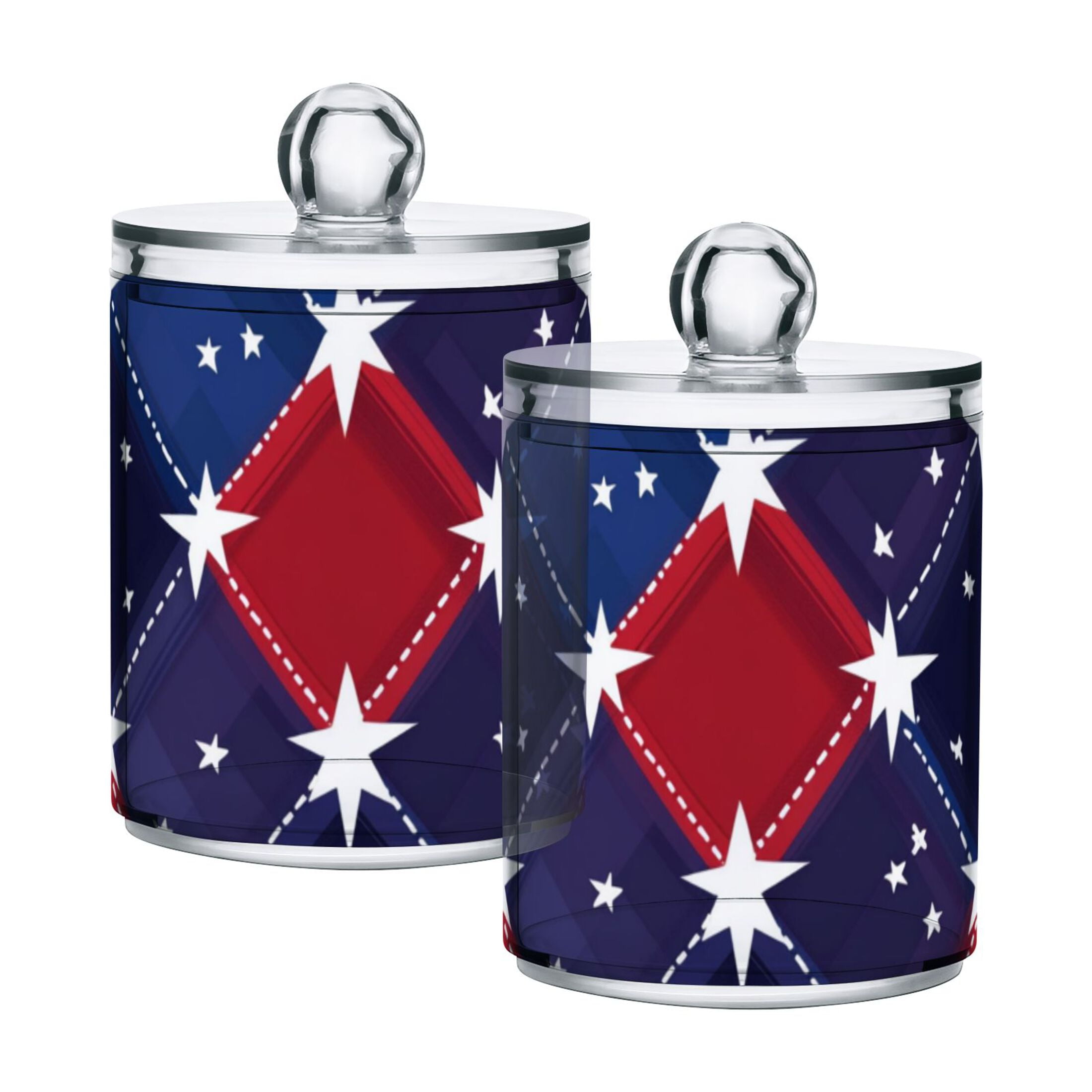 Red and Blue Plaids Stars Translucent Plastic Cans Storage Canisters ...