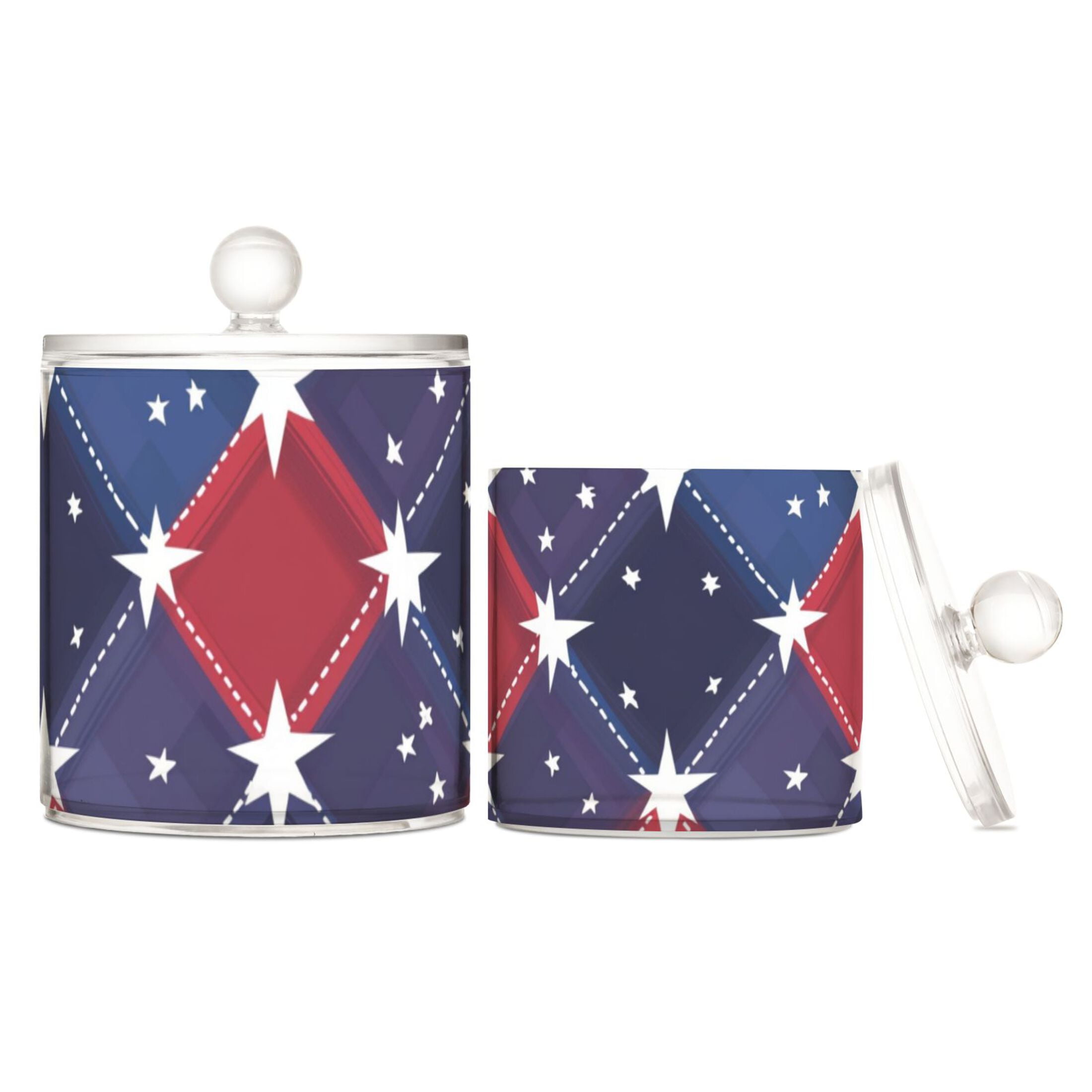 Red and Blue Plaids Stars Translucent Plastic Cans Storage Canisters ...