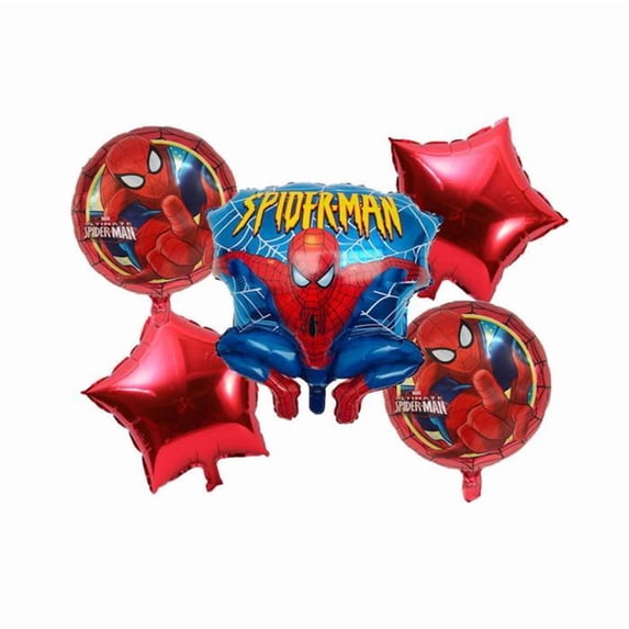 Red and Blue Webbed Hero Party Balloon Set - 5 Piece Celebration Decor ...