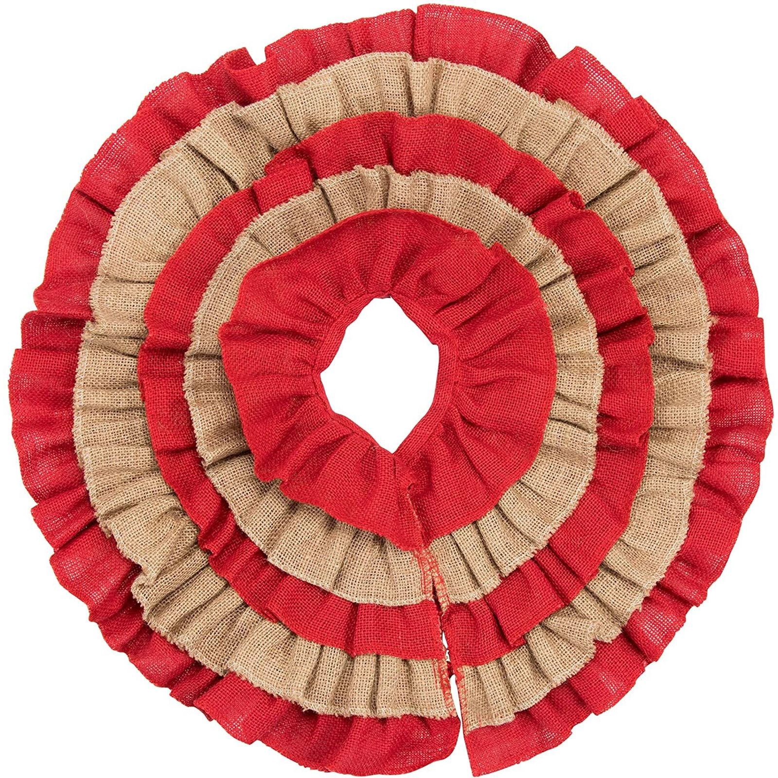 Red and Brown Burlap Mini Tree Skirt, Rustic Holiday Decor (21 in ...