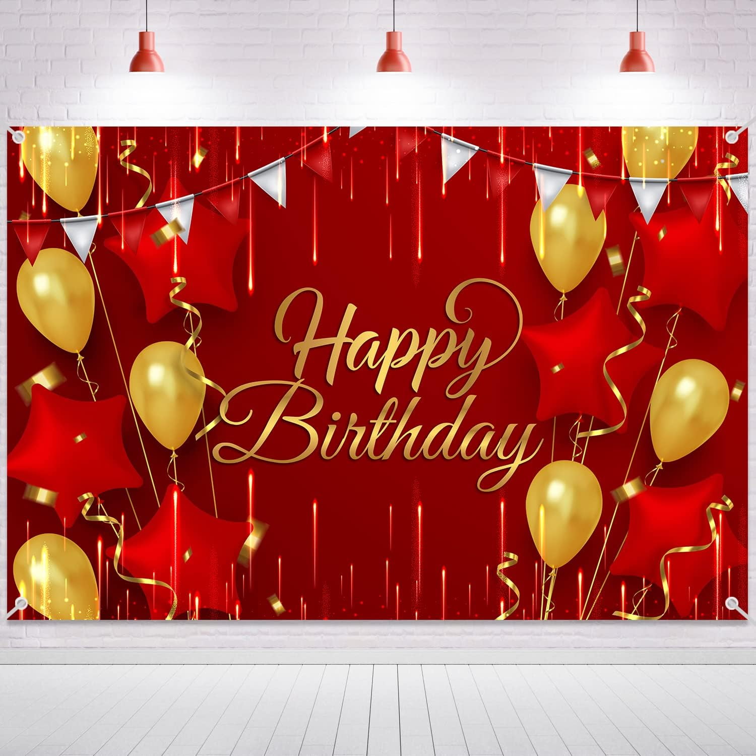 Red and Gold Birthday Backdrop Banner Decorations for Girls Boys Women ...