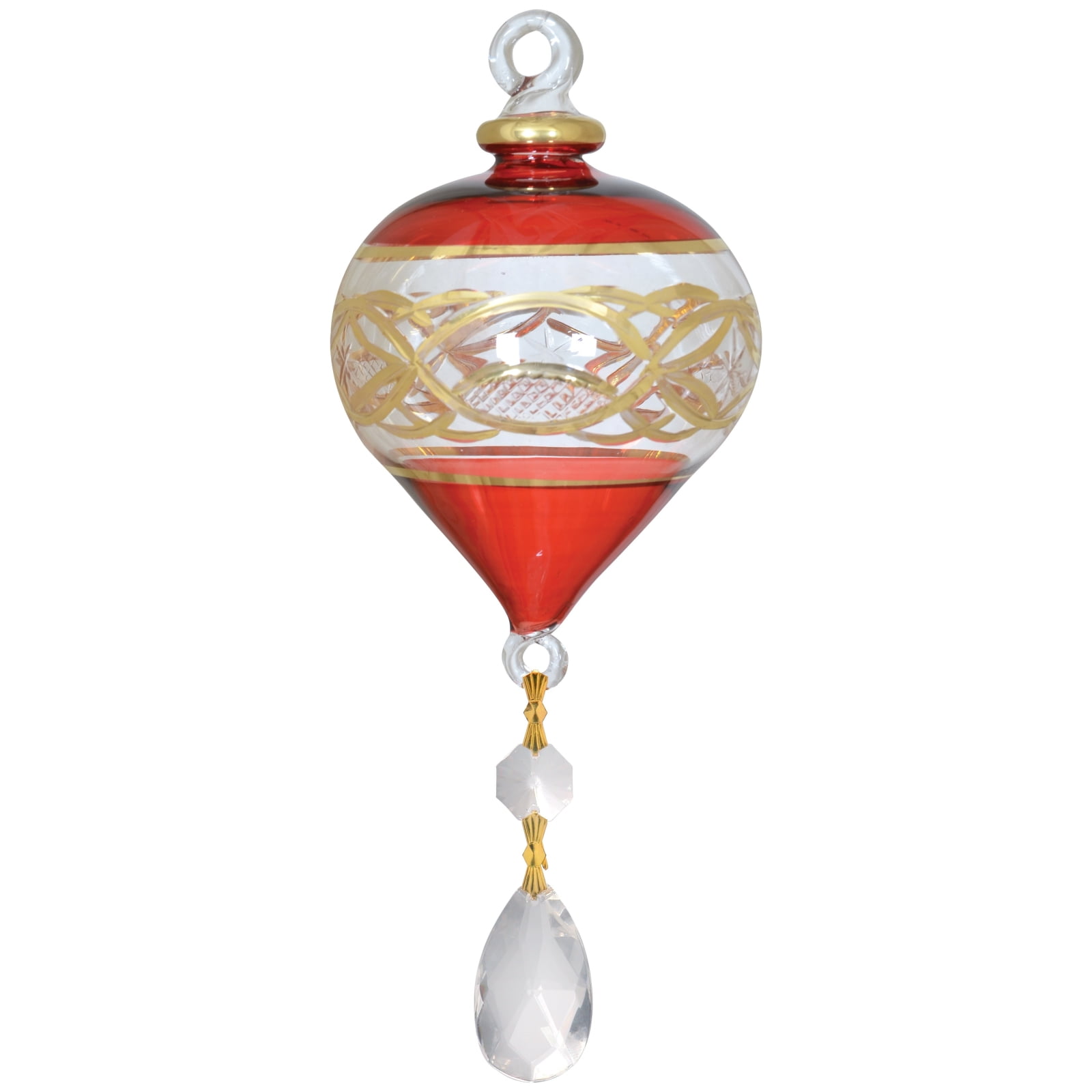 Red and Gold Egyptian Glass Ornament with Crystal Dangle Made in Egypt ...