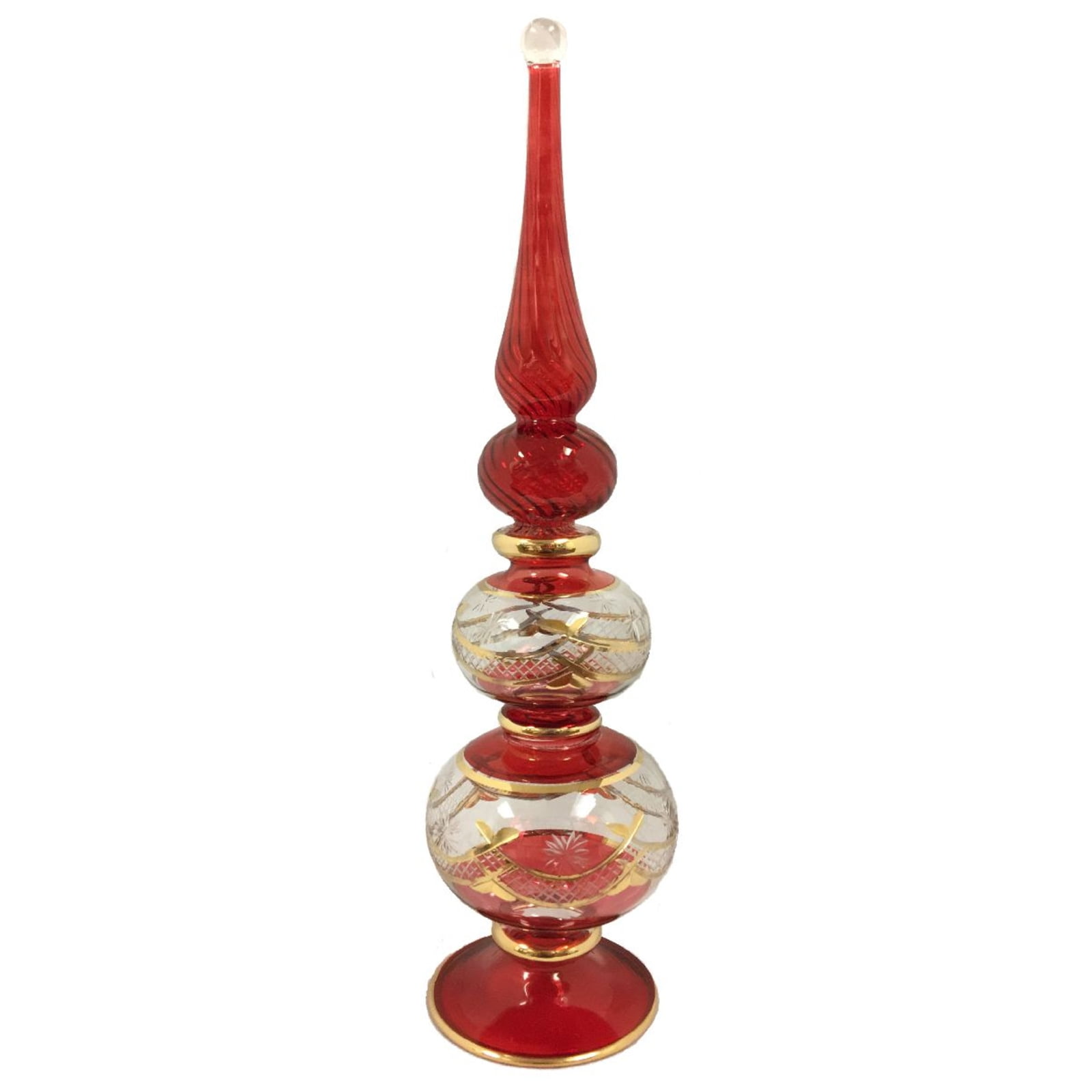 Red and Gold Etched Egyptian Glass Christmas Tree Topper with Base Made ...