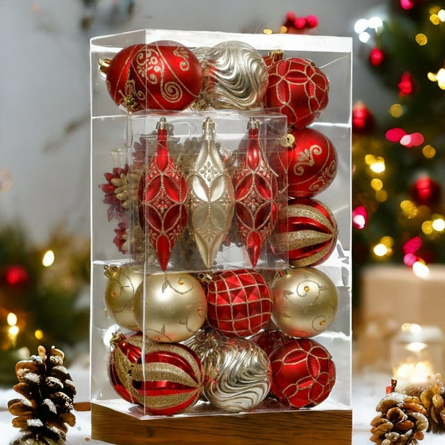 Ornamentallyyou Luxury Shatterproof Christmas Bauble Ornament Red Gold