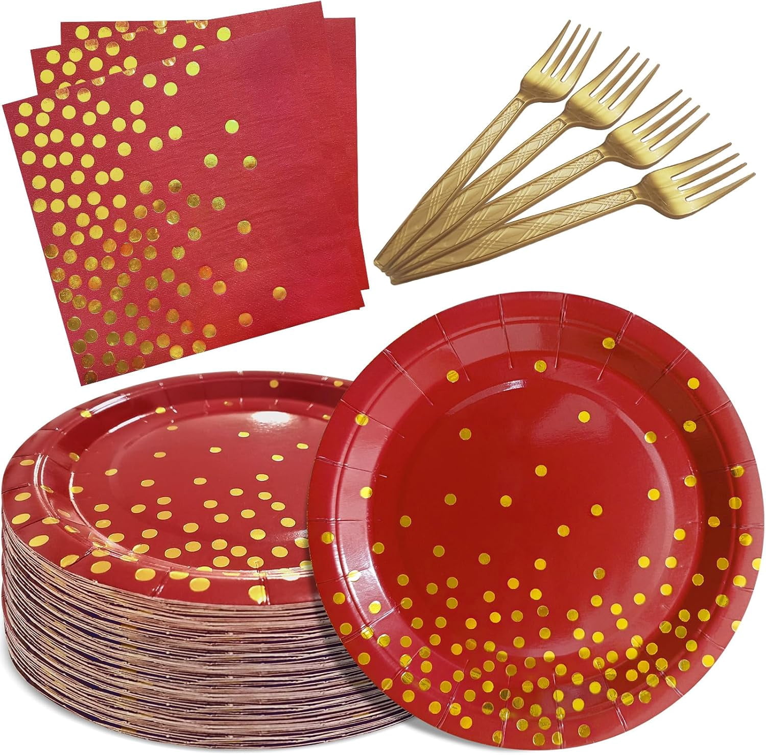 Red and Gold Party Supplies,Serves 35 Guests 7" Red Paper Plates ...