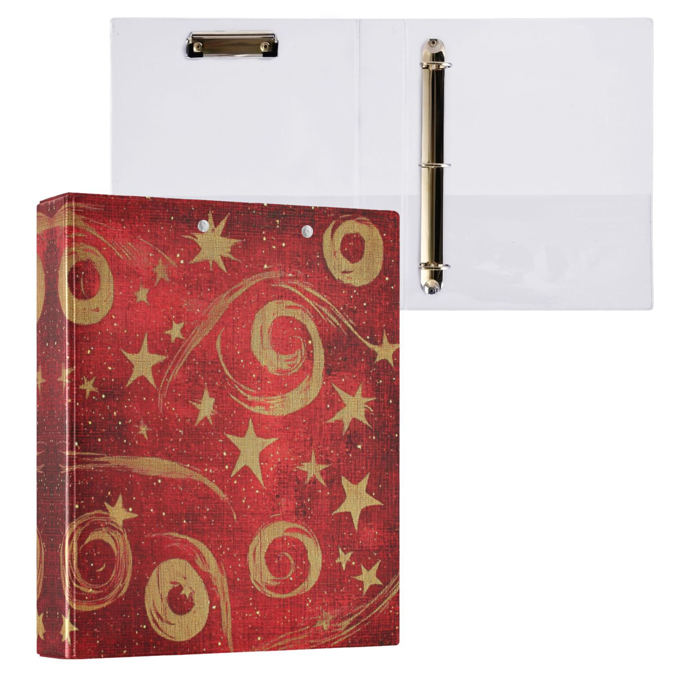 Red and Gold Star Swirls 3 Ring Hardcover Binders 1.5in Round Rings for ...