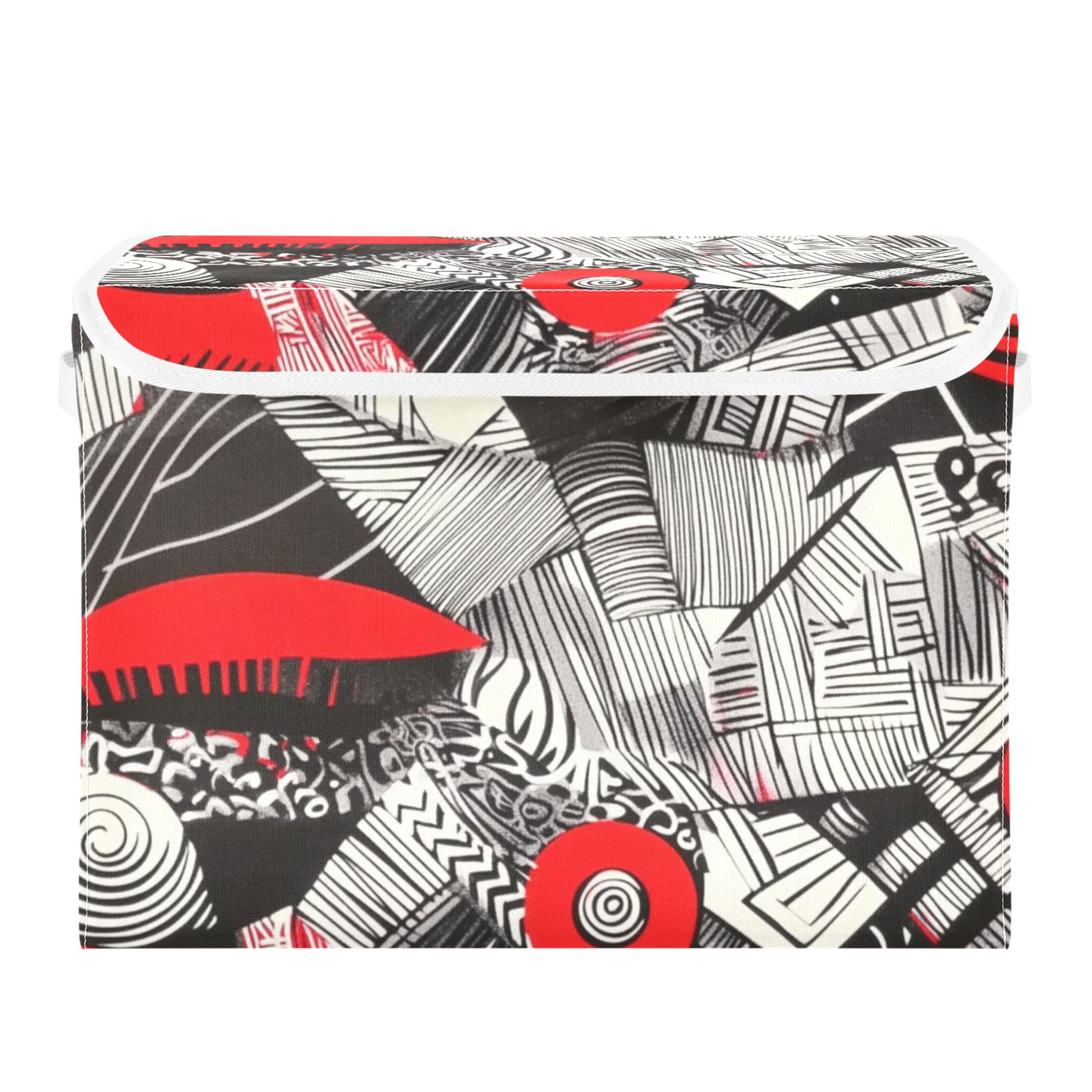 Red and Gray Abstract Art Large Storage Bins with Linen Collapsible Lid ...