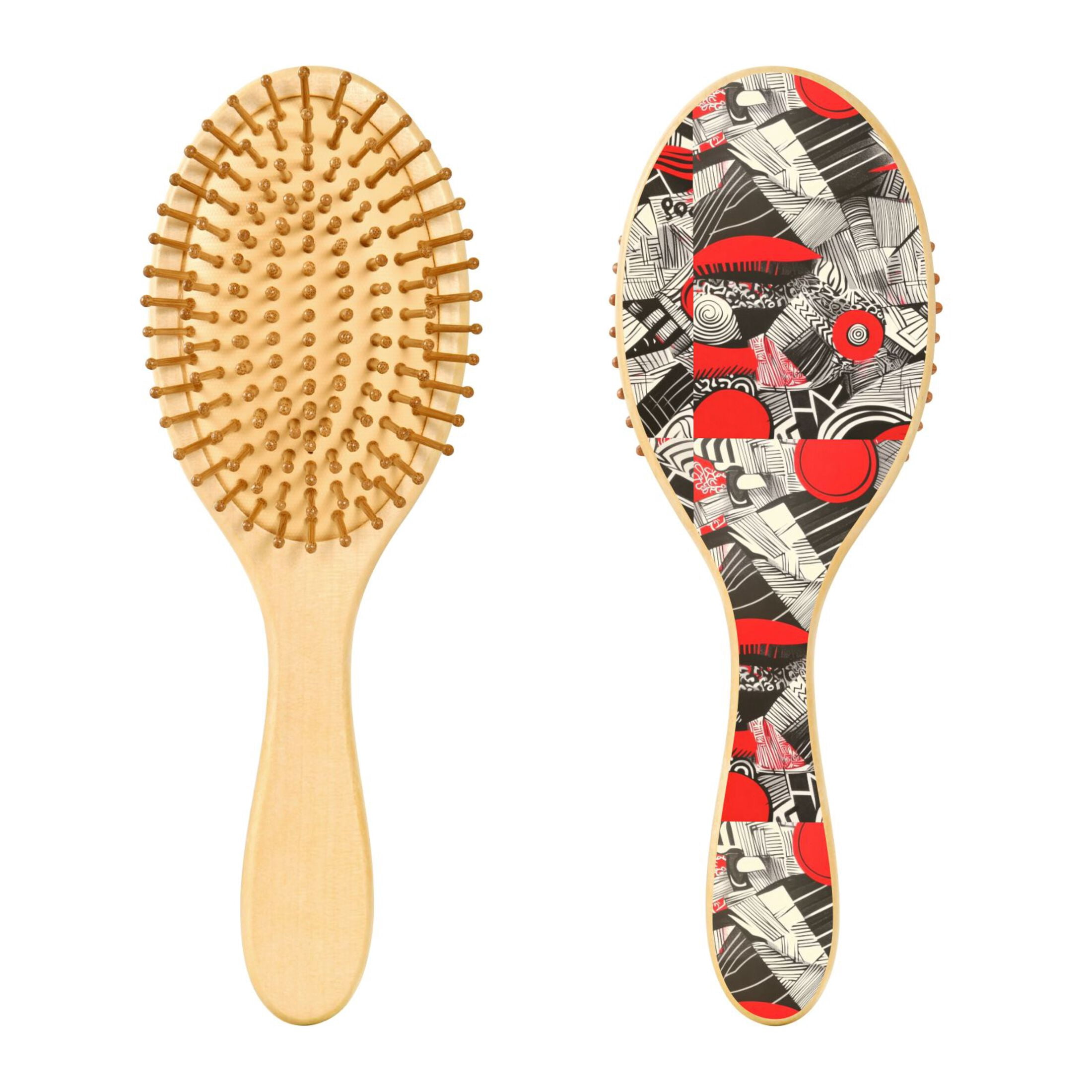 Red and Gray Abstract Art Wooden Hair Brush Natural Detangling Brush ...