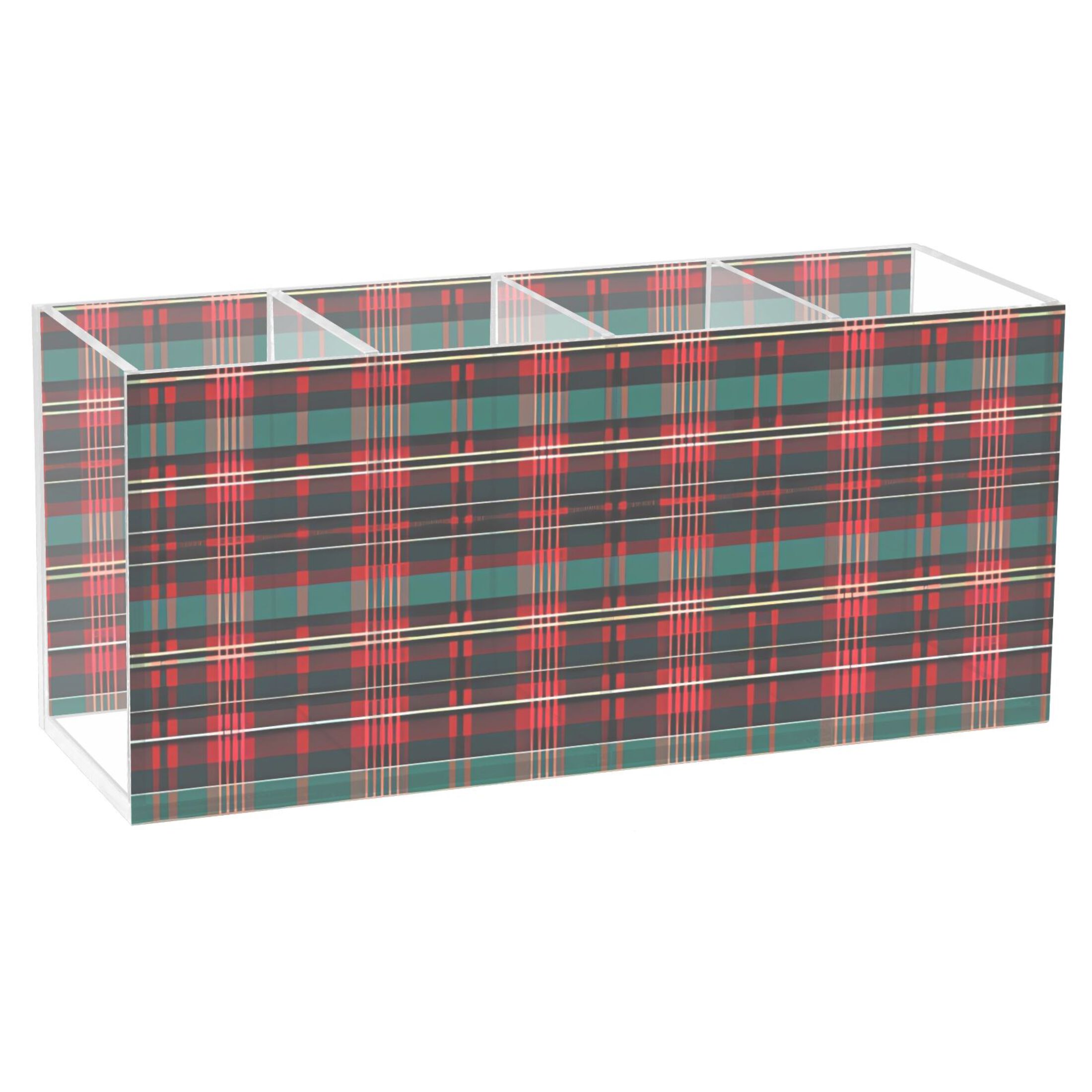Red and Green Check Grid Acrylic Pen Holder Cup 4 Compartments Clear ...