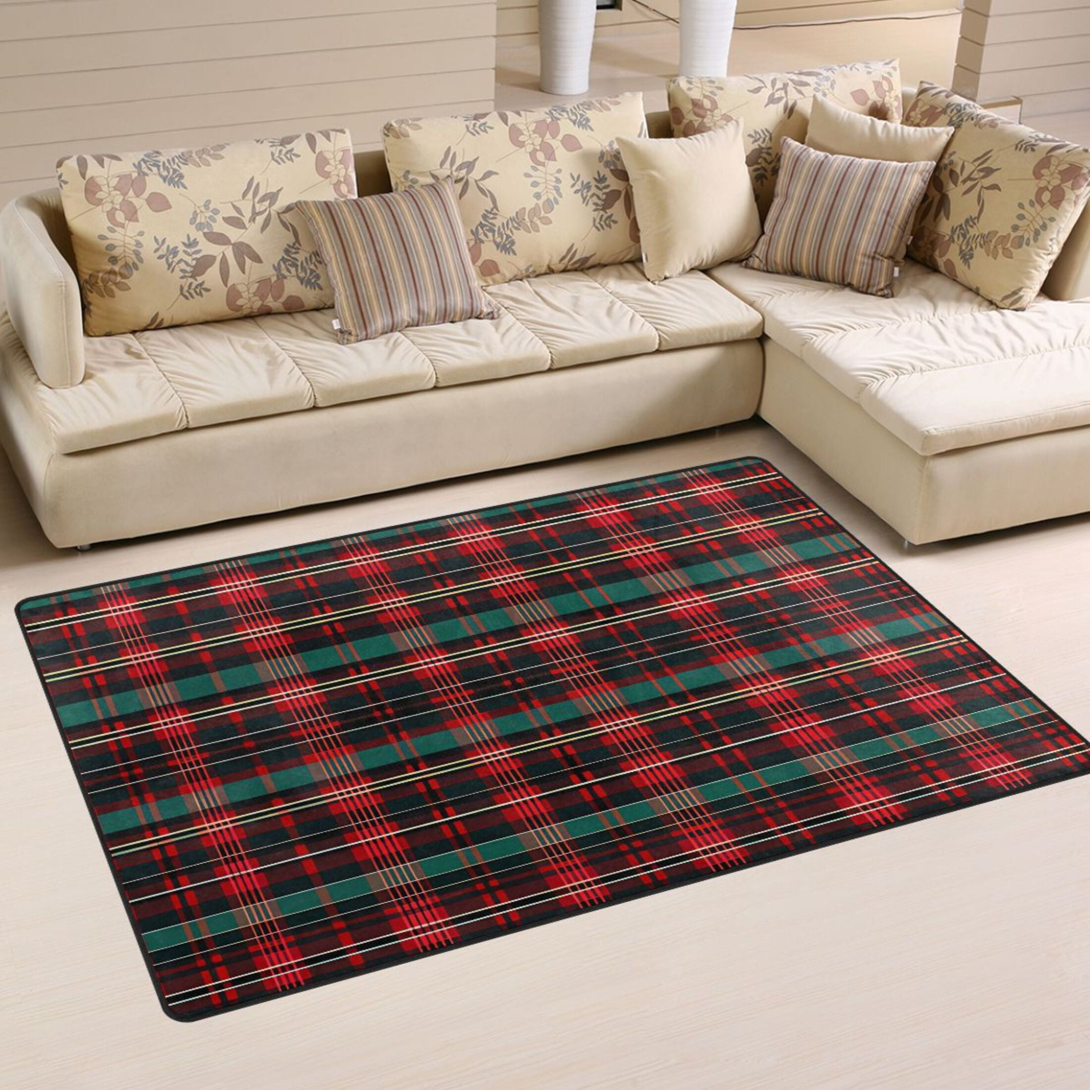 Red and Green Check Grid Area Floor Mats Non-Slip Rugs Soft Doormat 31 ...