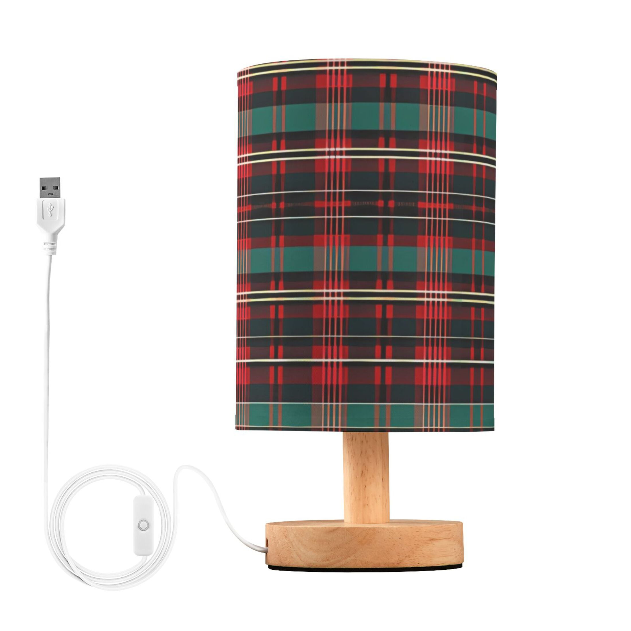 Red and Green Check Grid Bedside Table Lamp LED Warm Lights with USB ...