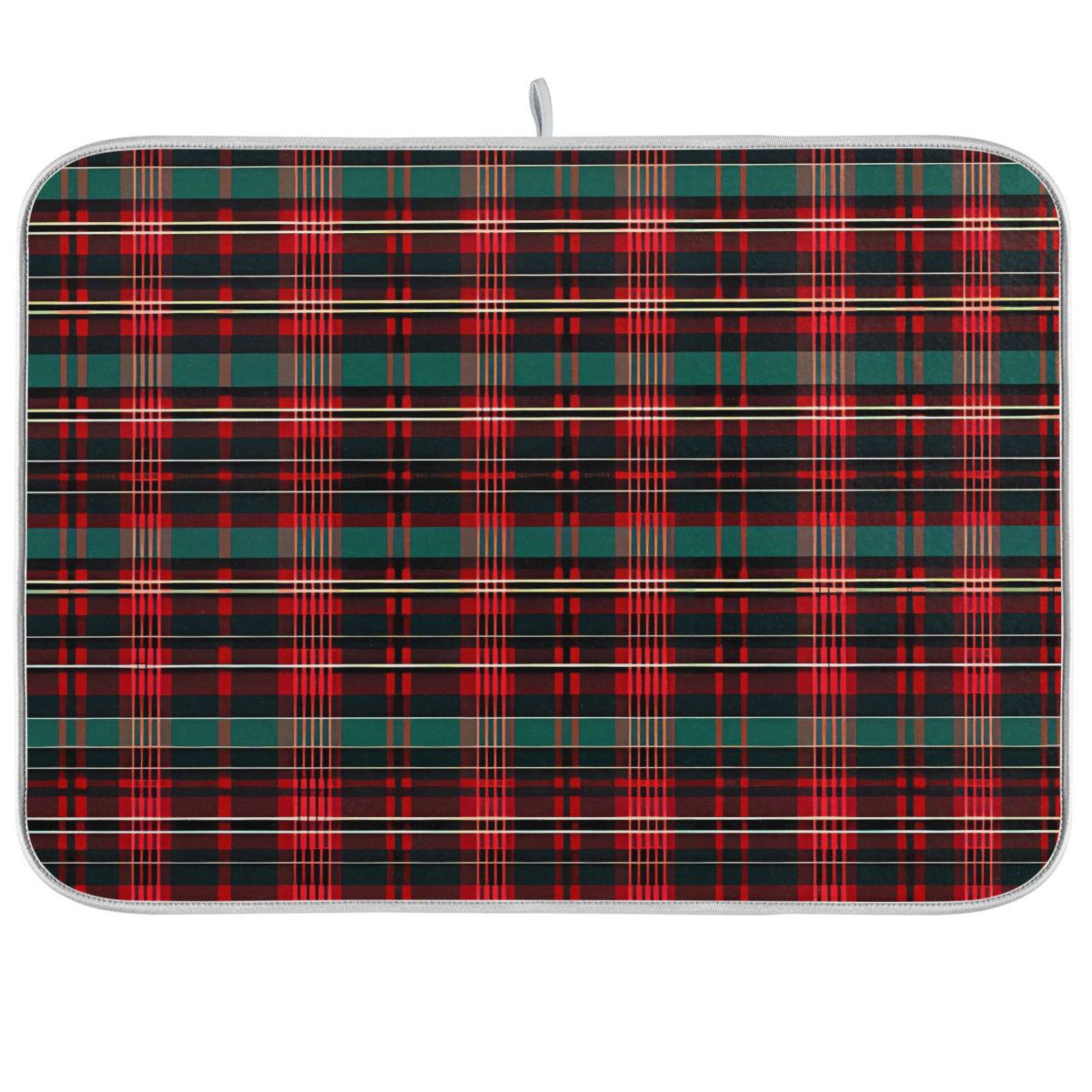 Red and Green Check Grid Dish Drying Mat Microfiber Kitchen Pad Large ...