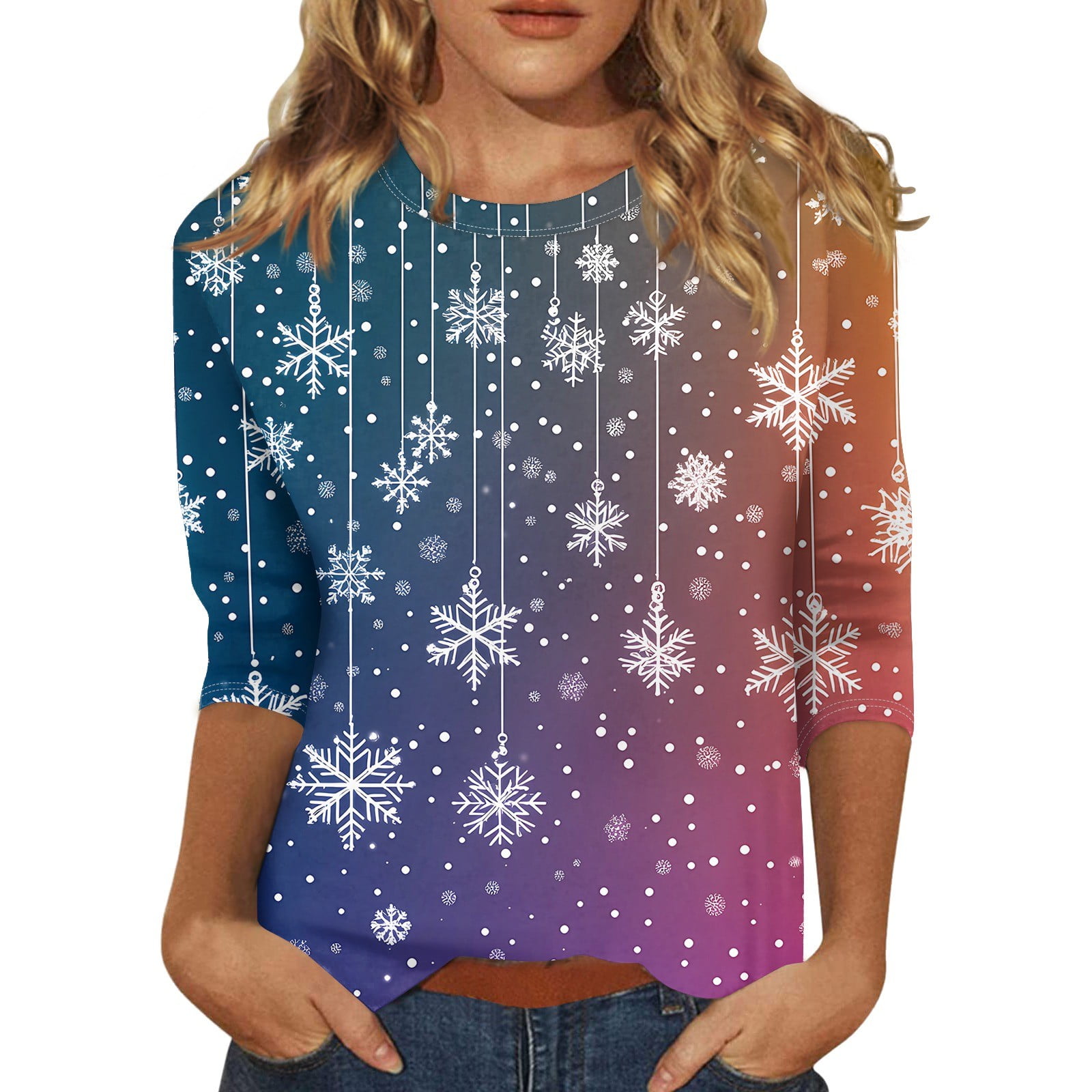 Red and Green Christmas Shirt Women 3/4 Sleeve Christmas Tops for Women ...